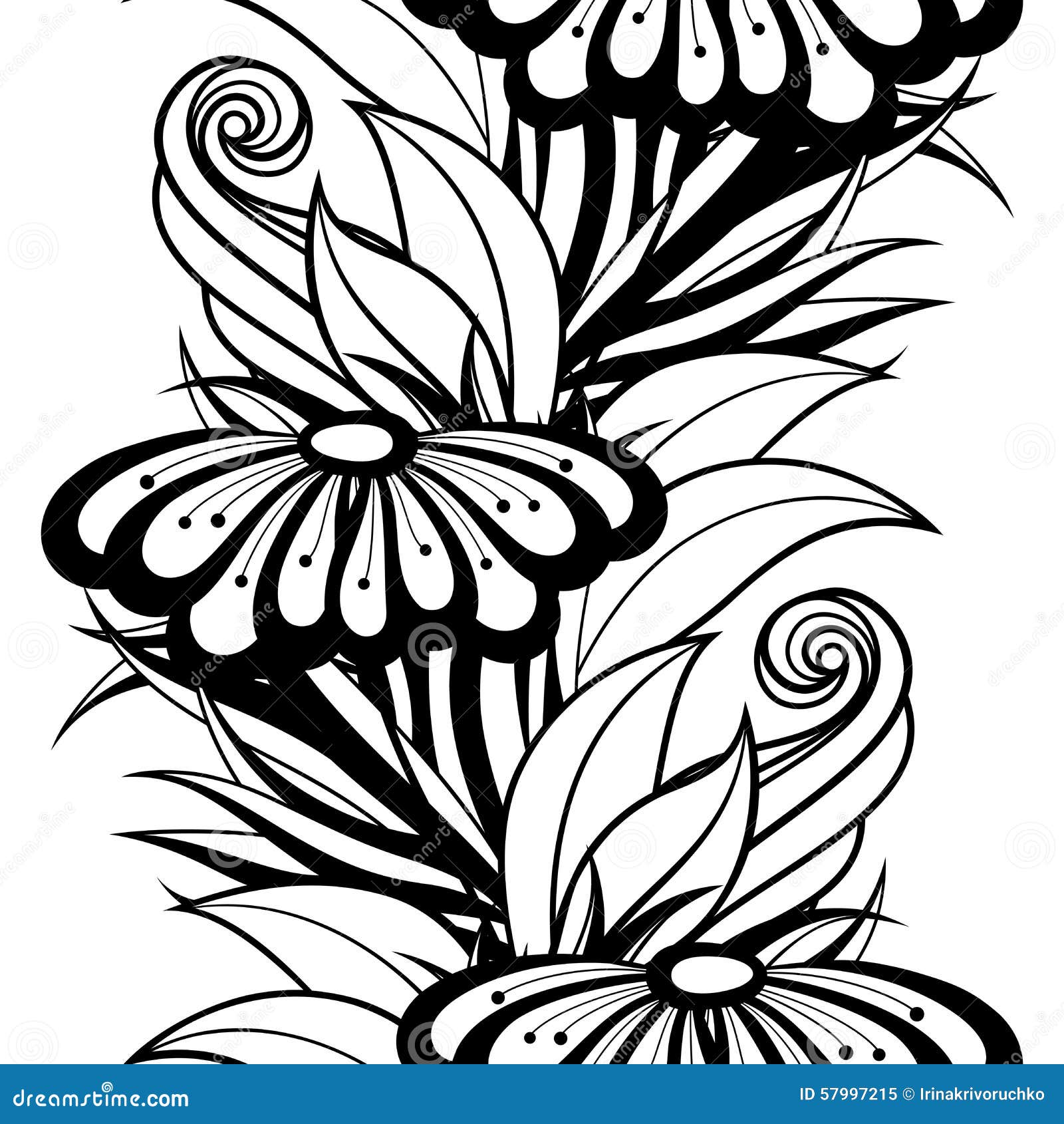 Vector Seamless Monochrome Floral Pattern Stock Vector Illustration