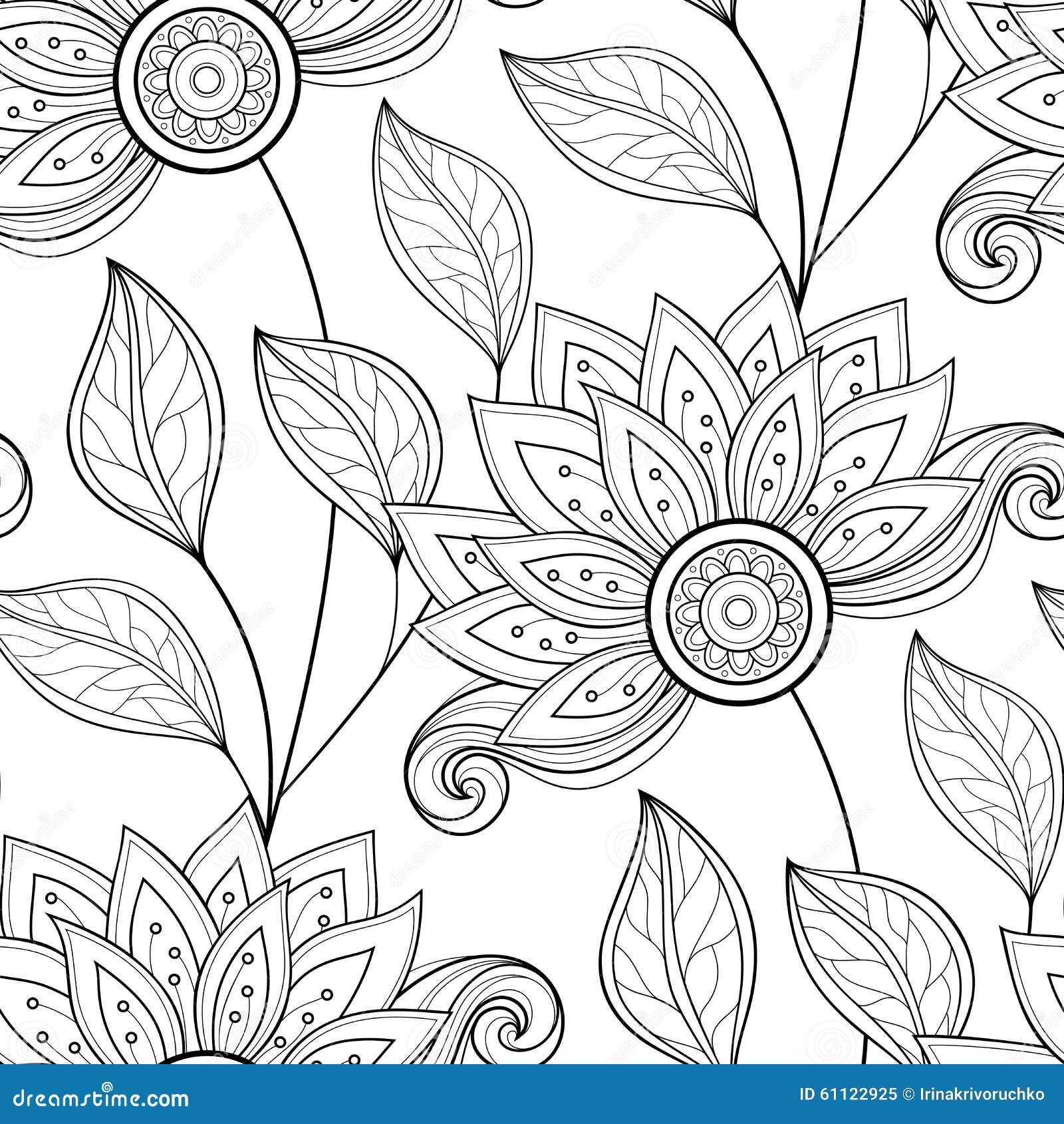 Vector Seamless Monochrome Floral Pattern Stock Vector Illustration