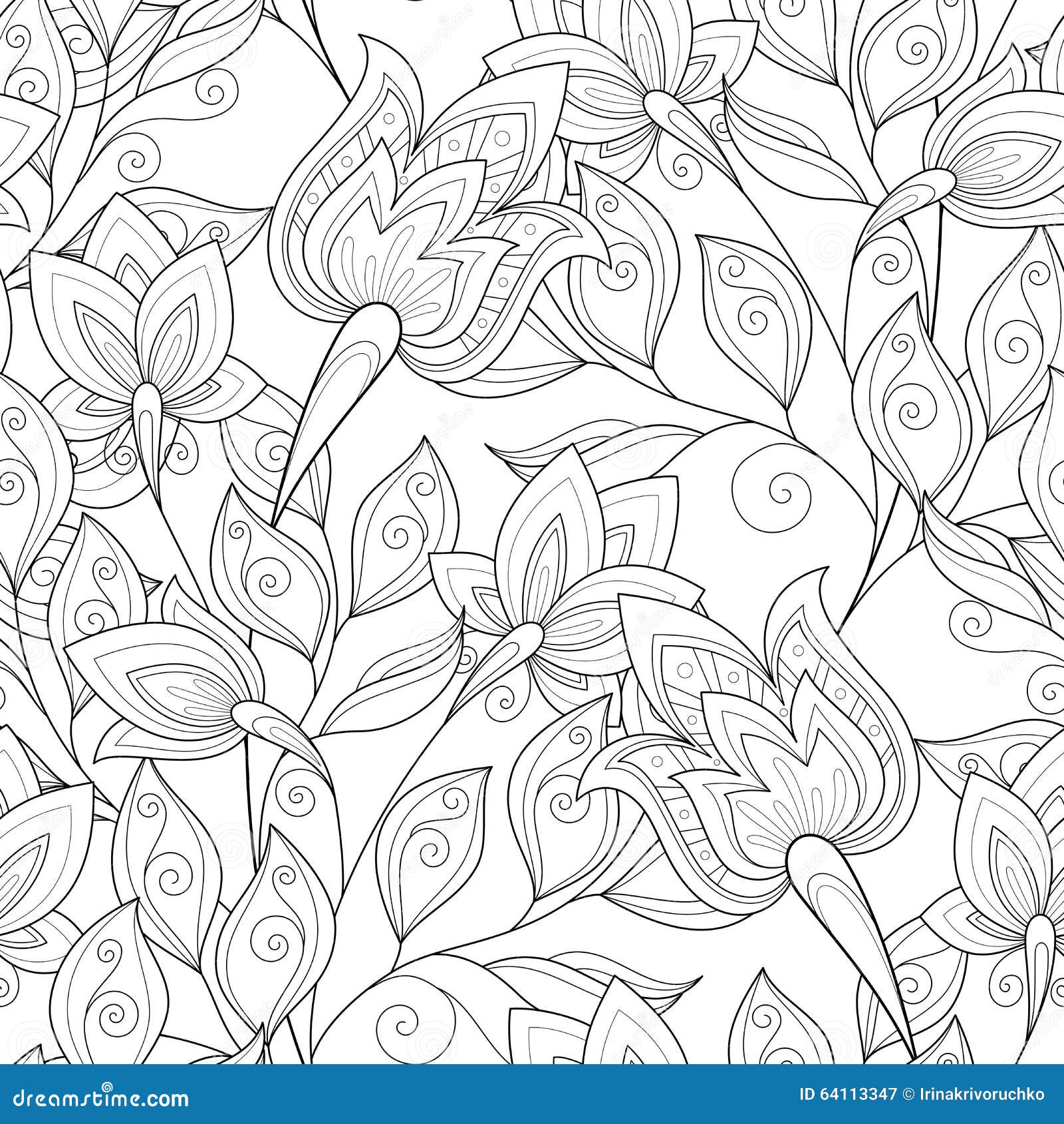Vector Seamless Monochrome Floral Pattern Stock Vector Illustration