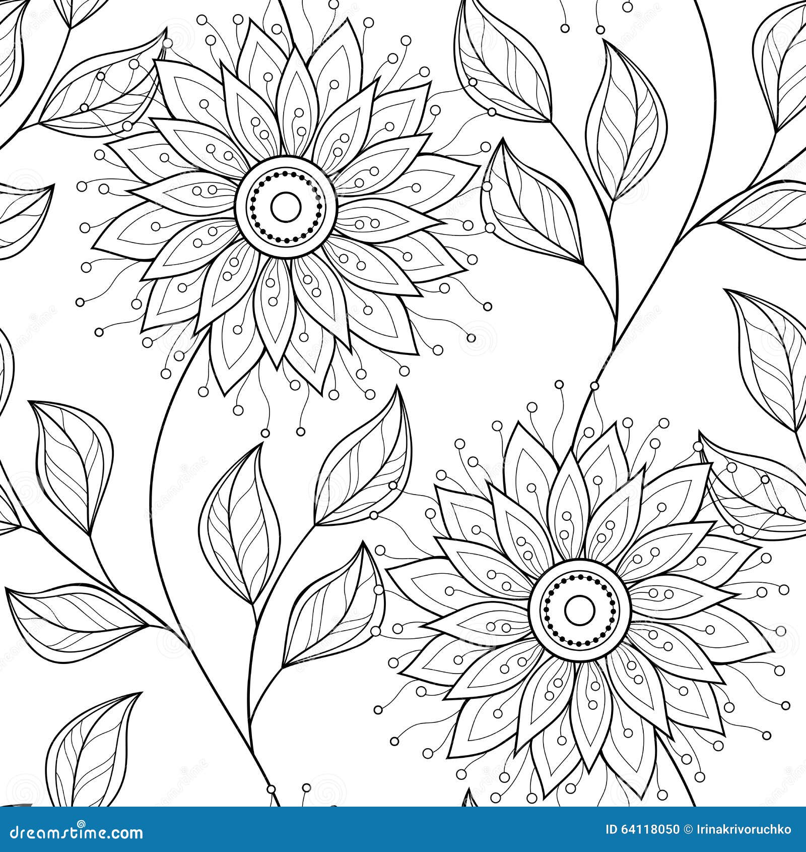 Vector Seamless Monochrome Floral Pattern Stock Vector Illustration