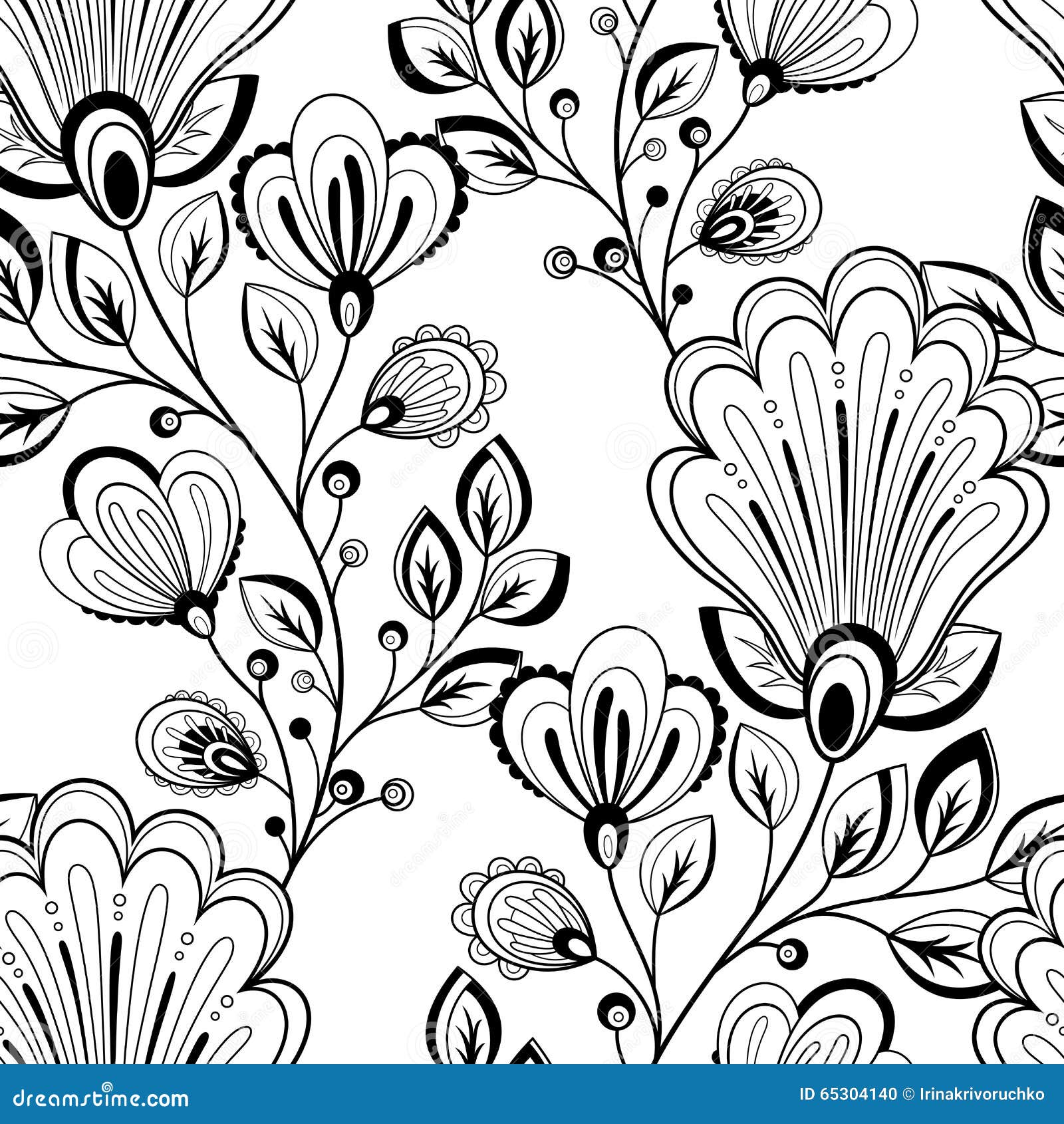 Vector Seamless Monochrome Floral Pattern Stock Vector Illustration