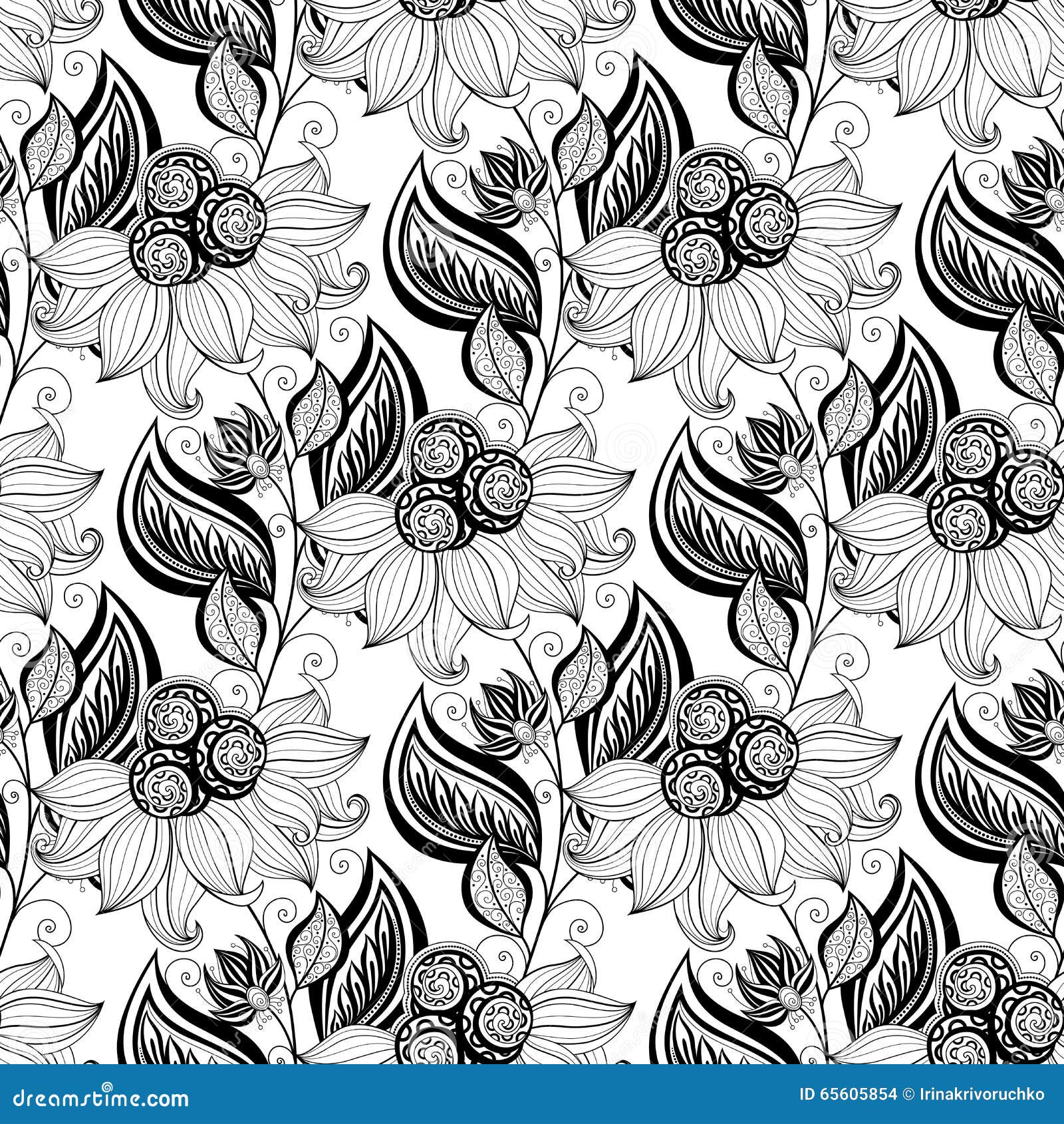 Vector Seamless Monochrome Floral Pattern Stock Vector Illustration