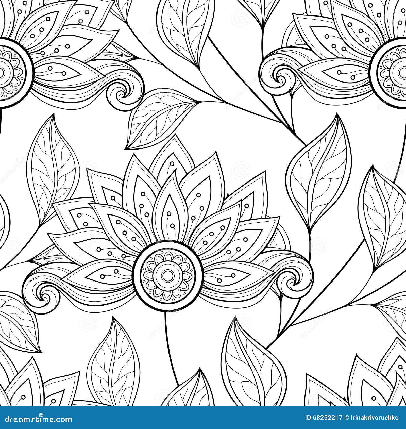 Vector Seamless Monochrome Floral Pattern Stock Vector Illustration