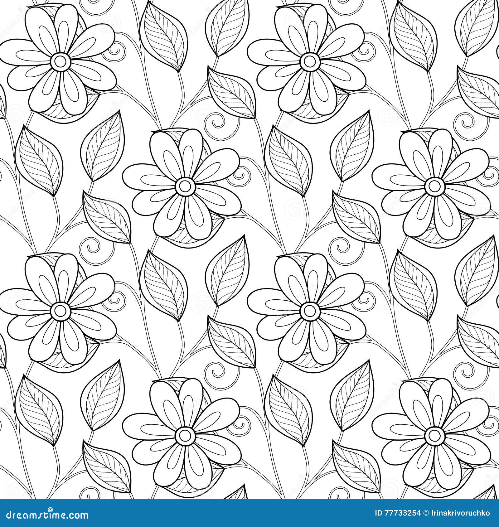 Vector Seamless Monochrome Floral Pattern Stock Vector Illustration