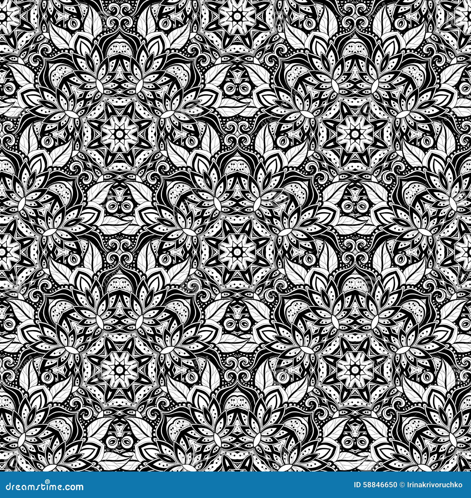 Vector Seamless Monochrome Ornate Pattern Stock Vector - Illustration ...
