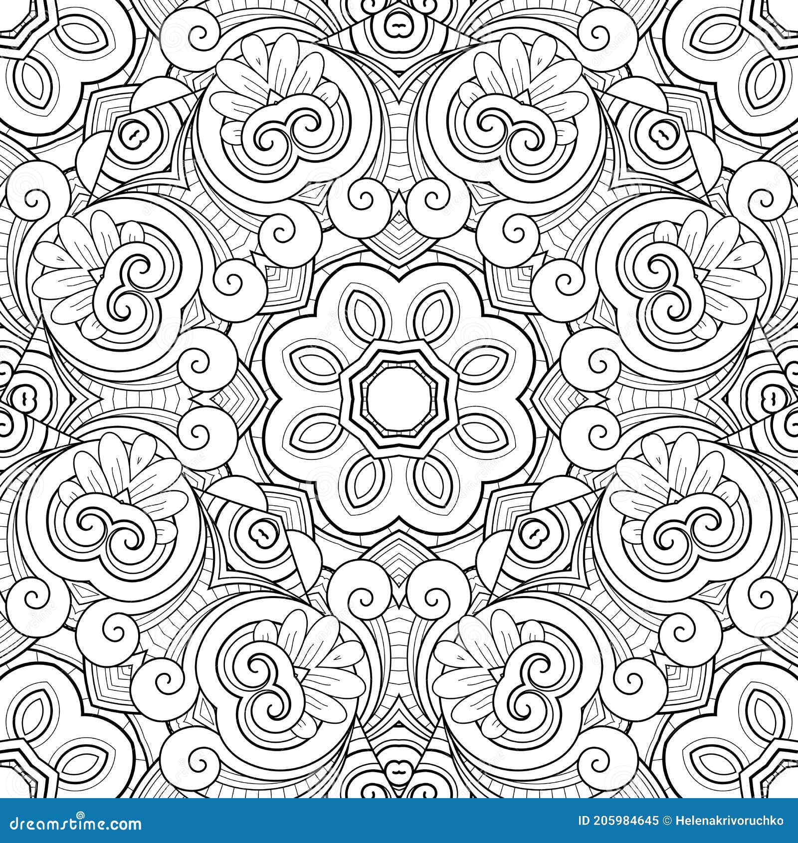 Vector Seamless Monochrome Pattern. Printable Coloring Pages. Stock ...