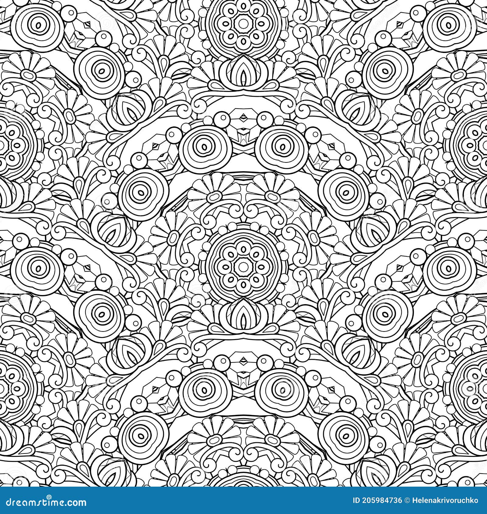 Vector Seamless Monochrome Pattern. Printable Coloring Pages. Stock ...