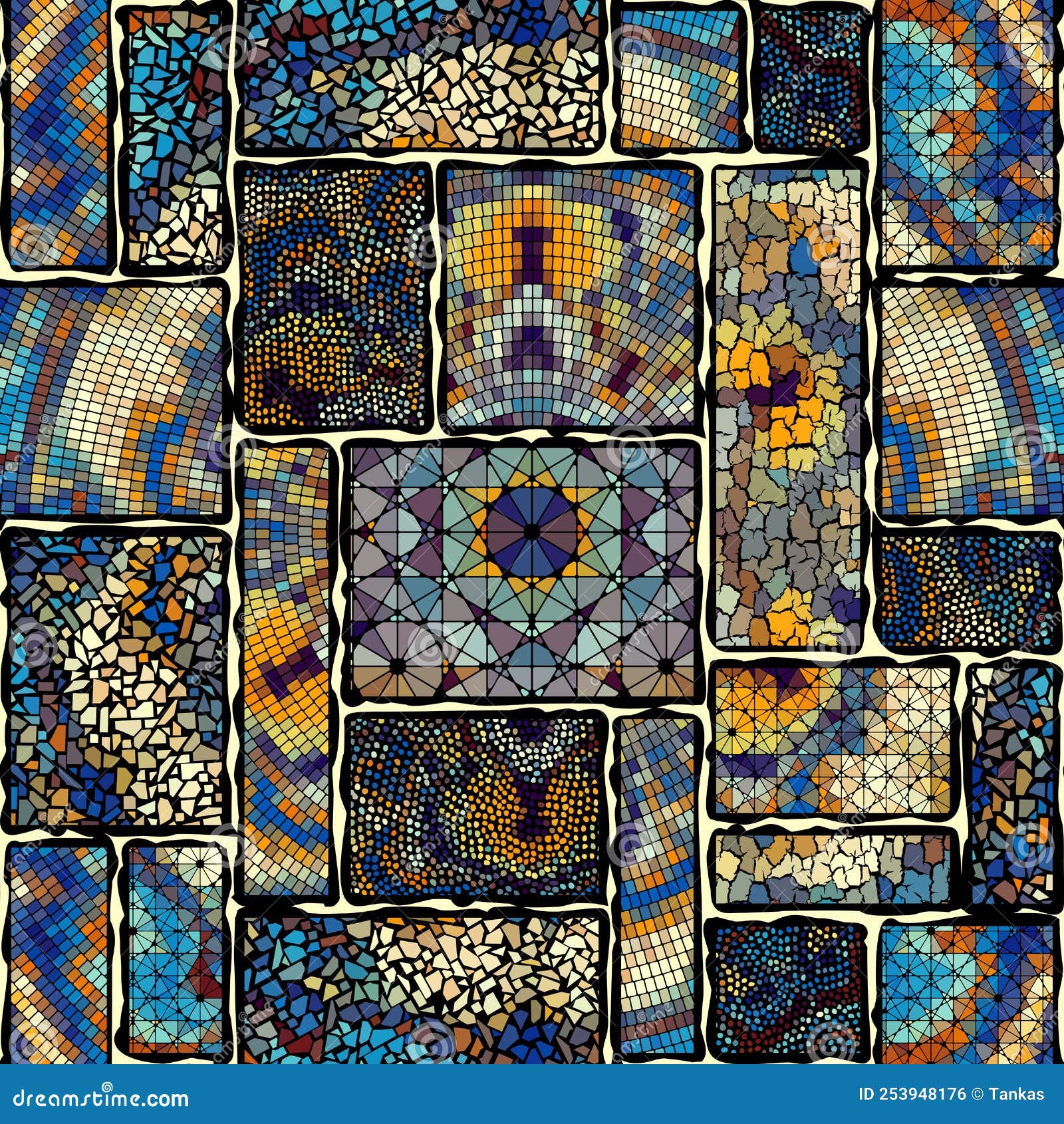 Vector Seamless Mosaic Art Pattern. Art Background. Stock Vector - Illustration of circle ...