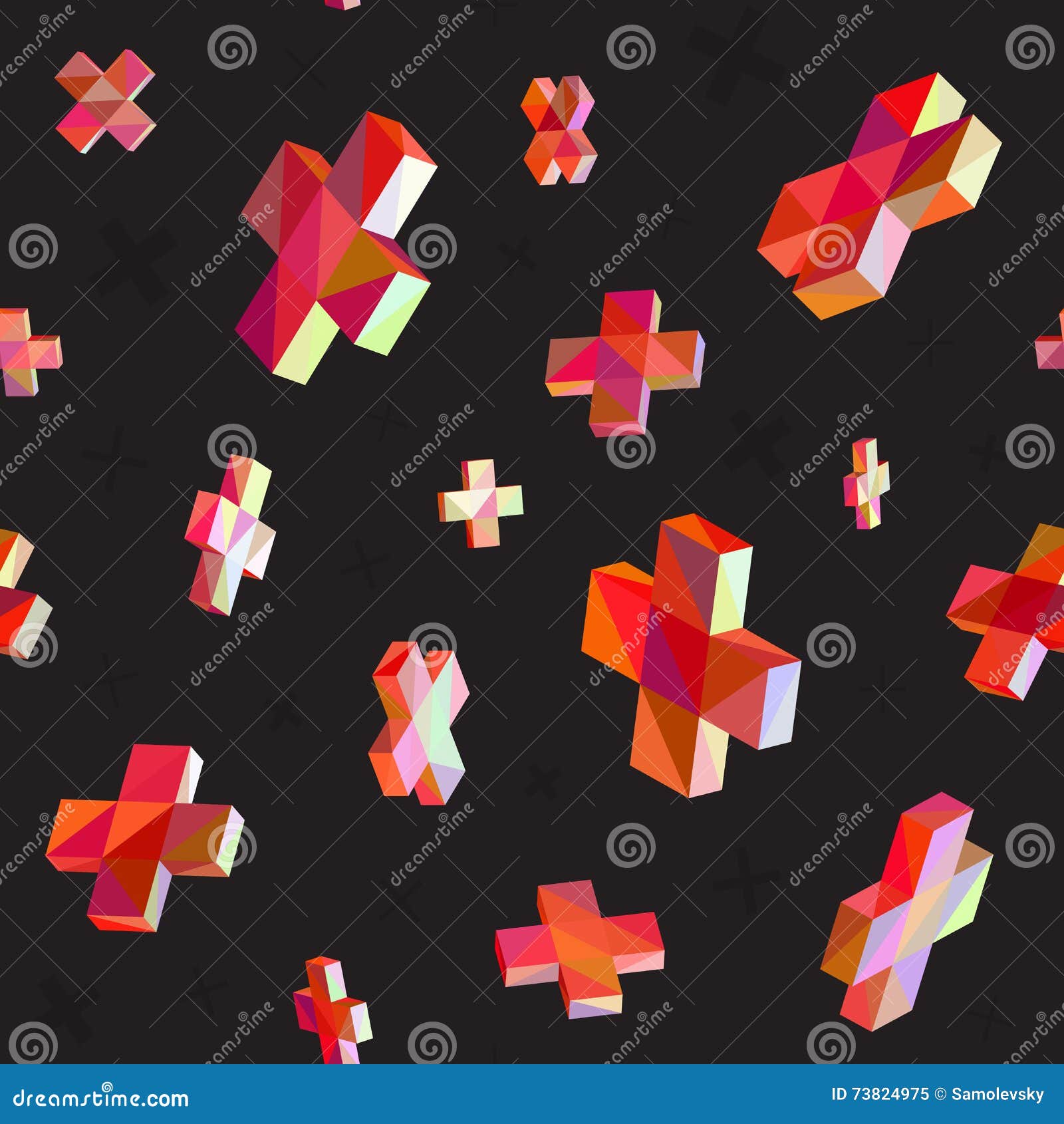 Vector Seamless Multicolor Cross Shape Dimensional Jumble Pattern Stock ...