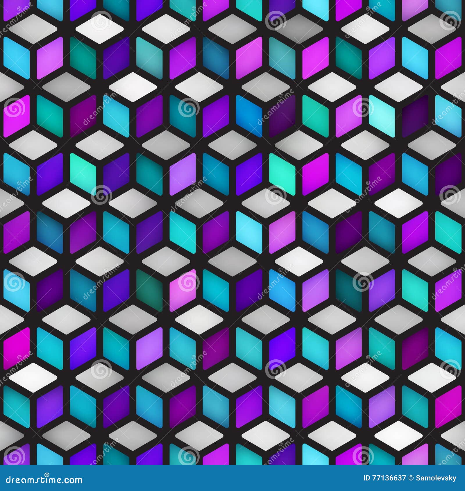 Vector Seamless Multicolor Gradient Cube Shape Rhombus Grid Geometric ...