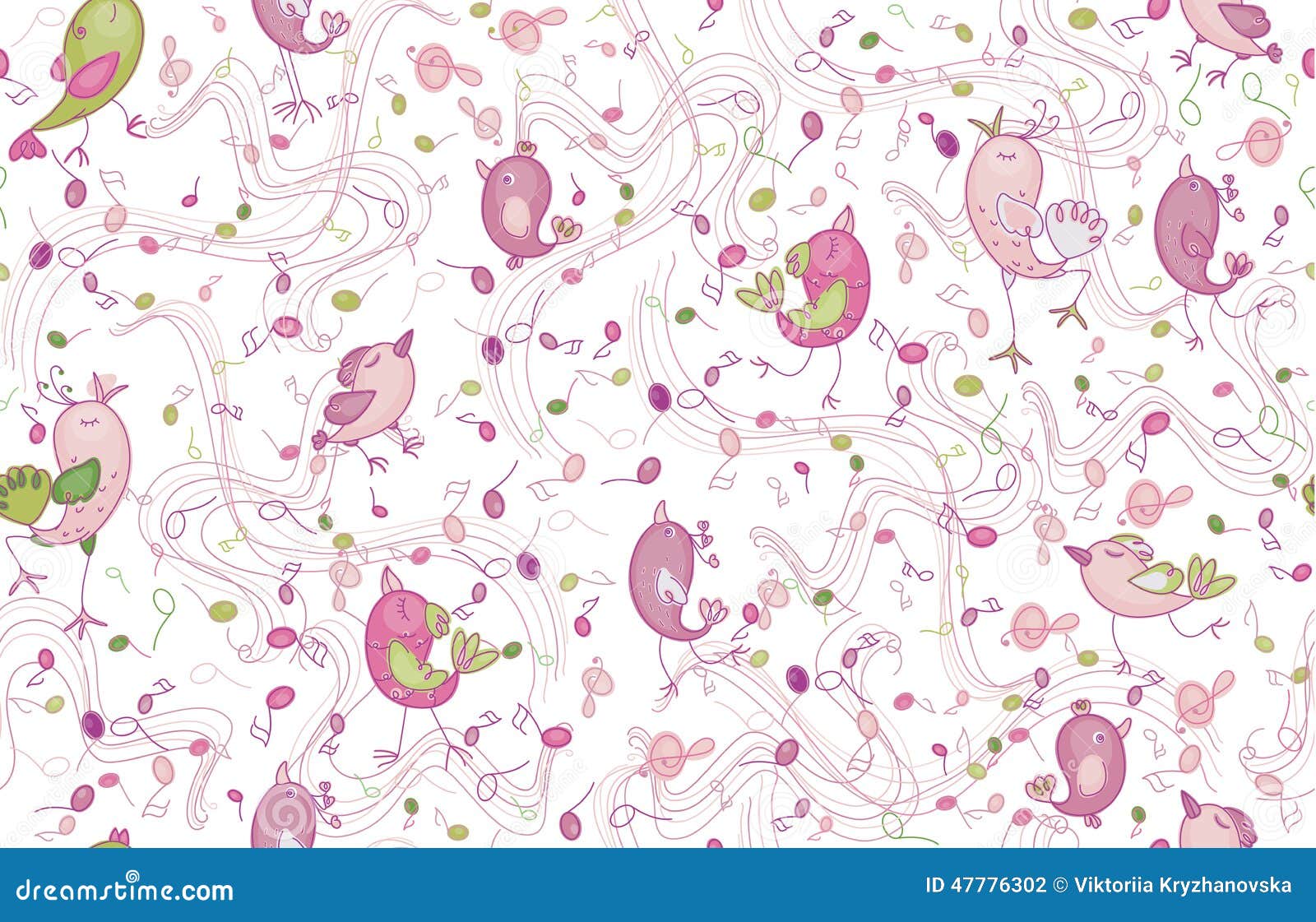 Vector Seamless Music Pattern, Singing Birds and Fun Notes. Stock ...