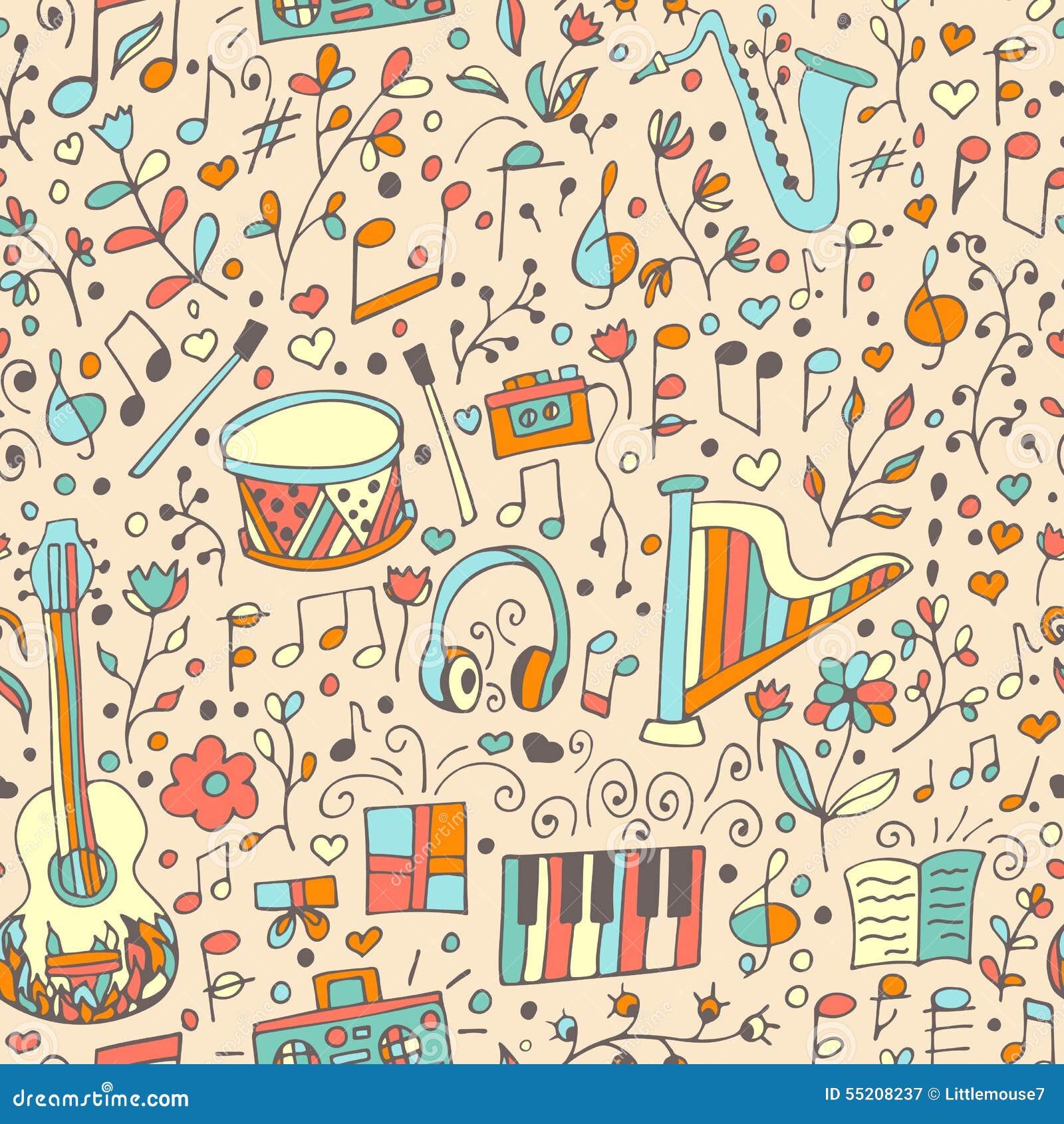 Vector Seamless Musical Pattern, Hand Drawn Stock Vector - Illustration ...