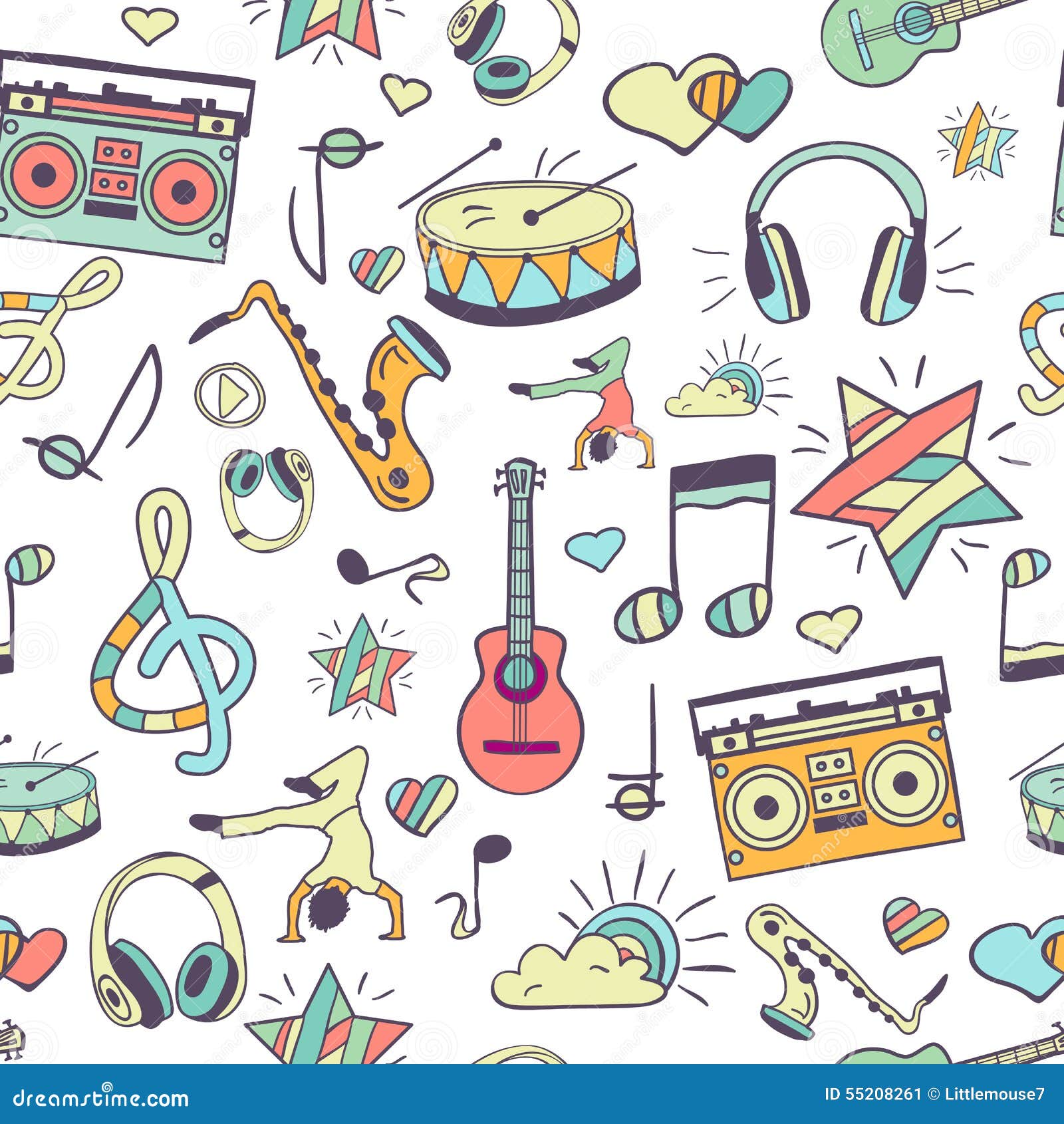 Vector Seamless Musical Pattern, Hand Drawn Stock Vector - Illustration ...