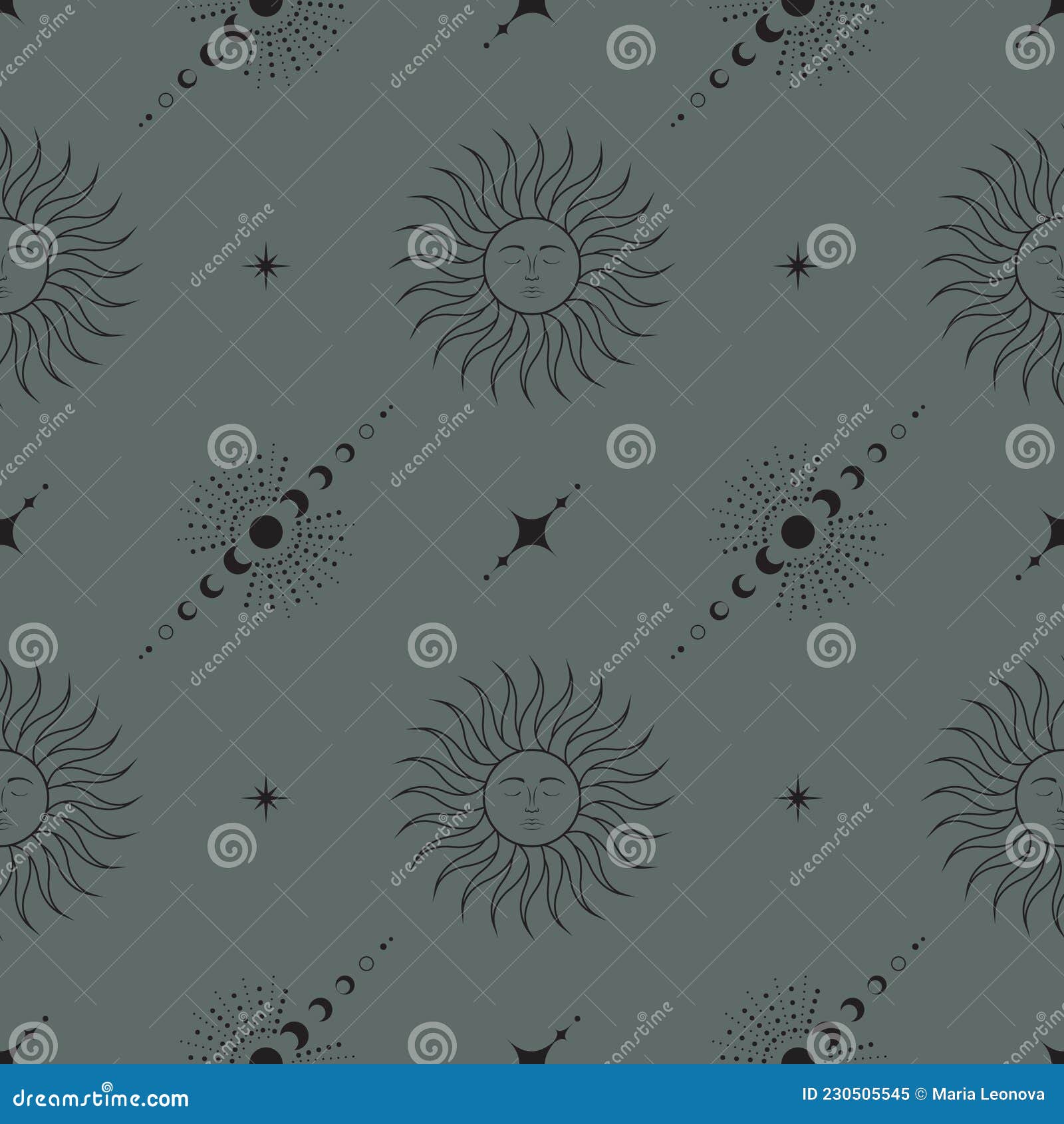 Seamless Mystical Magic Pattern With Watercolor Elements Isolated On ...