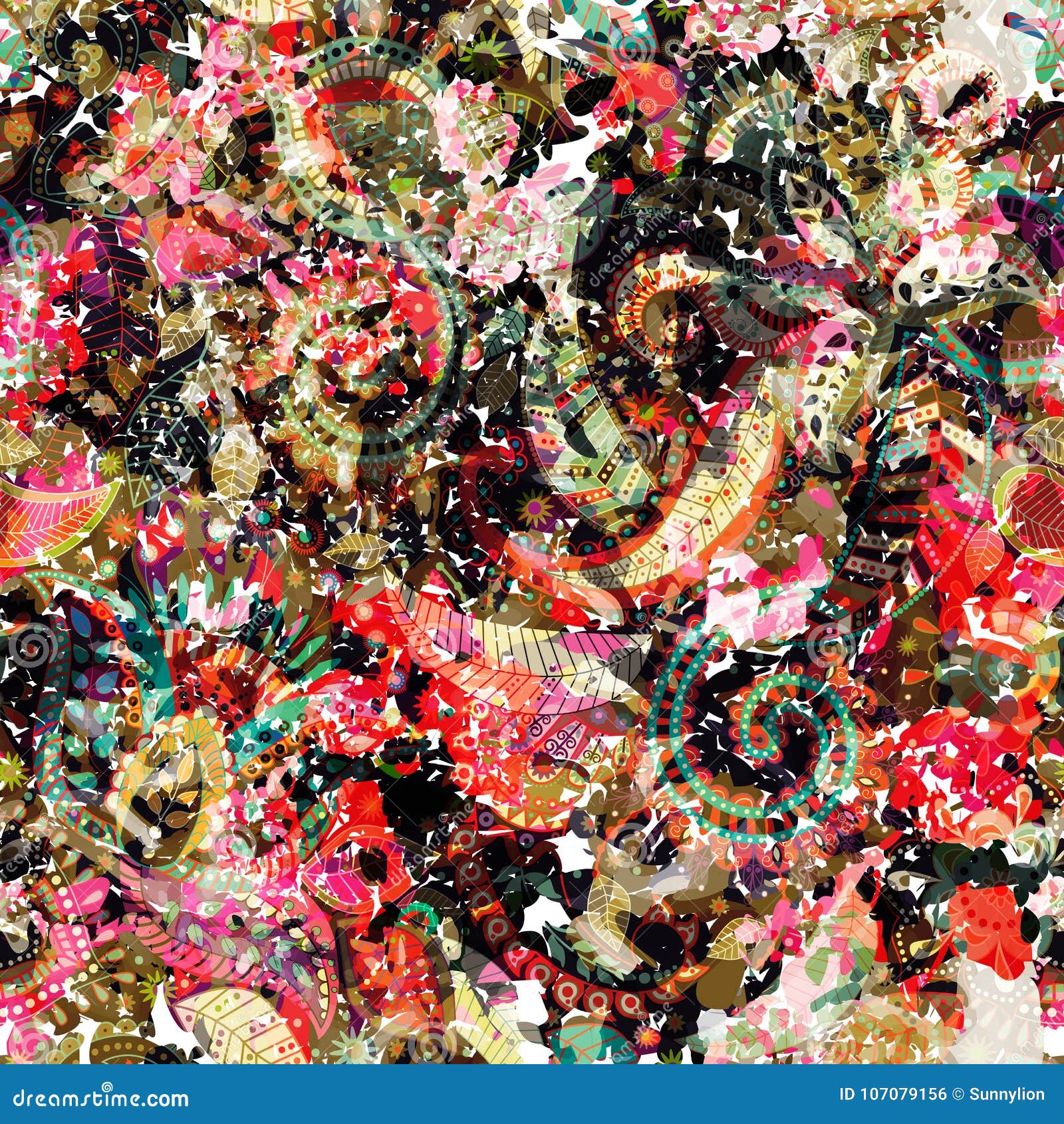 Vector Seamless Nature Pattern. Background with Big Decorative Flowers ...