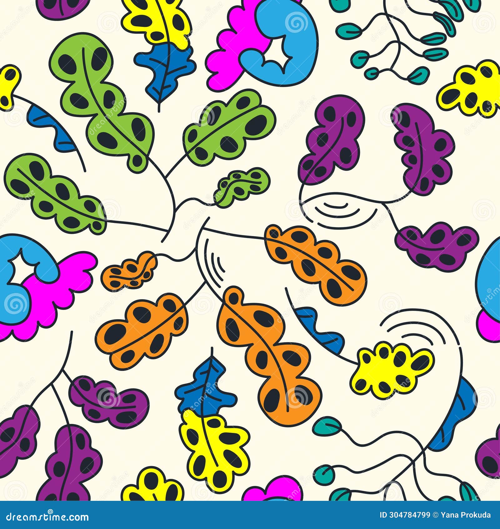 Vector Seamless Nature Pattern with Chaotic Leaves Stock Illustration ...