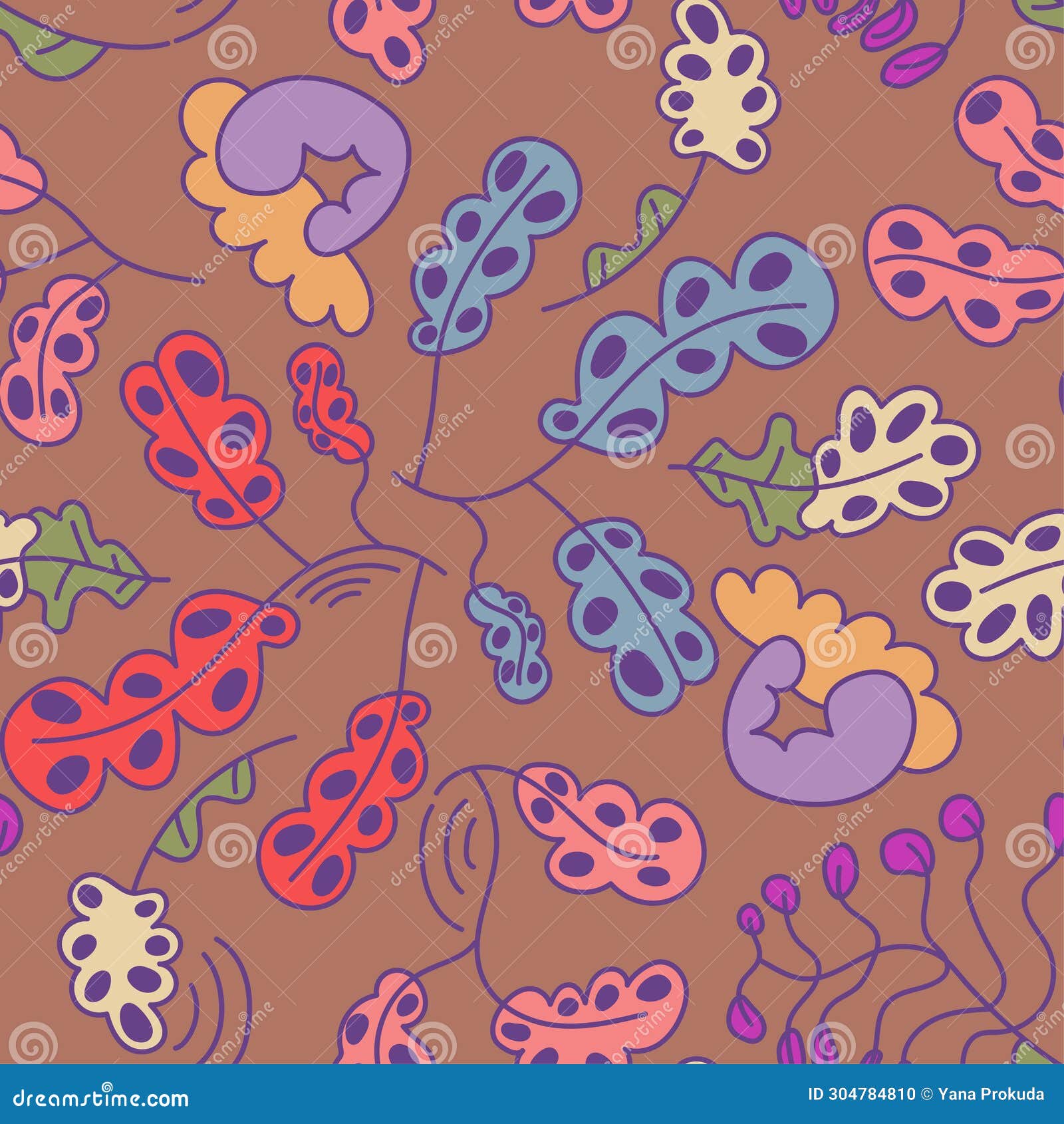 Vector Seamless Nature Pattern with Chaotic Leaves Stock Illustration ...