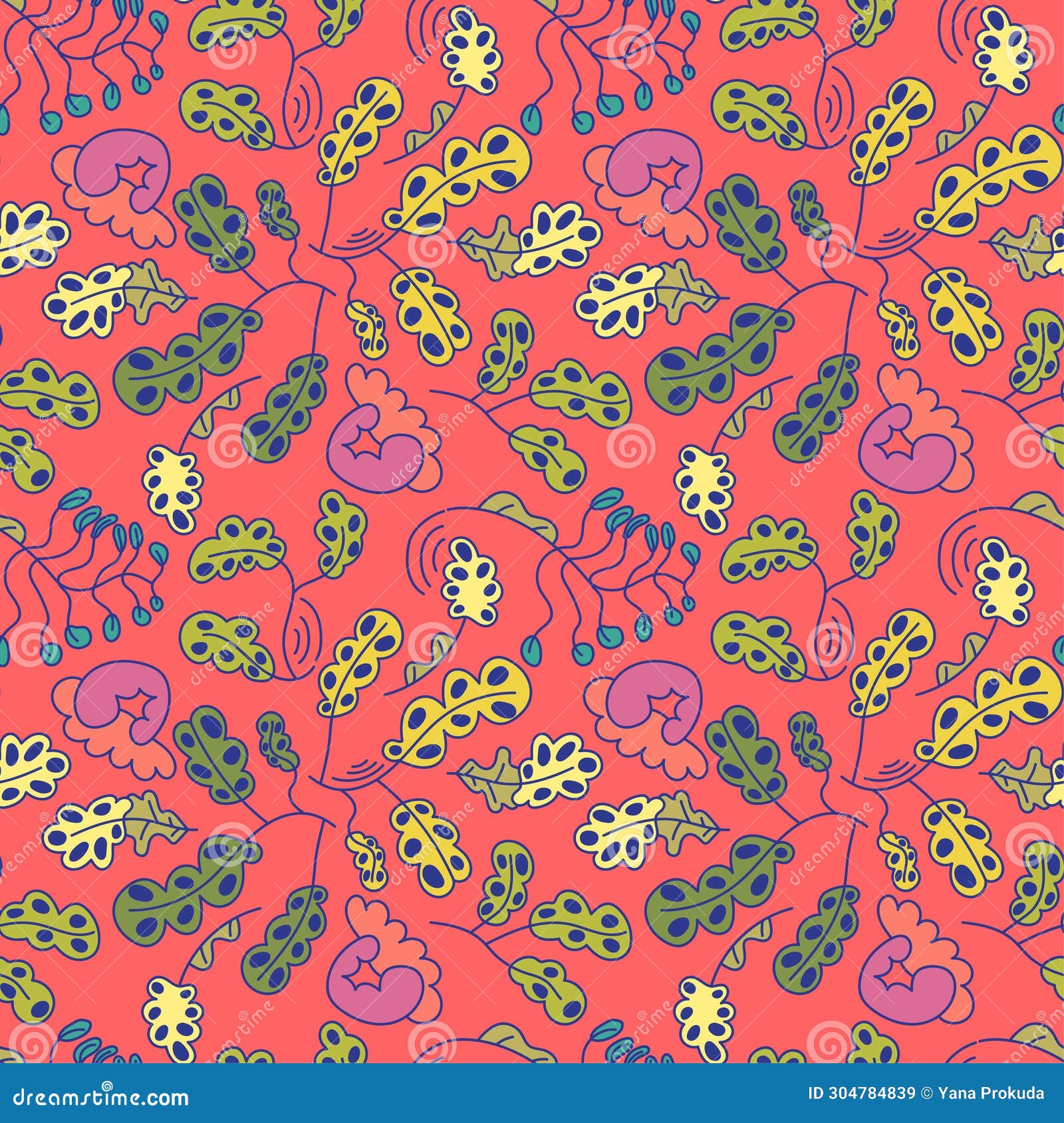 Vector Seamless Nature Pattern with Chaotic Leaves Stock Illustration ...