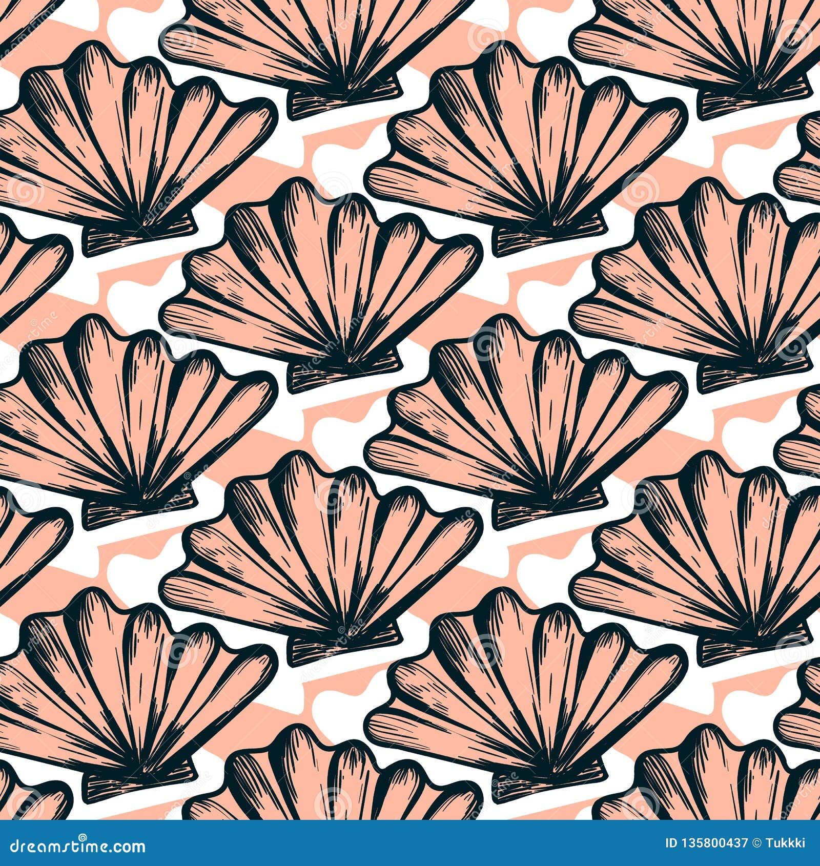 Vector Seamless Nautical Pattern with Hand Drawn Striped Shells Stock ...