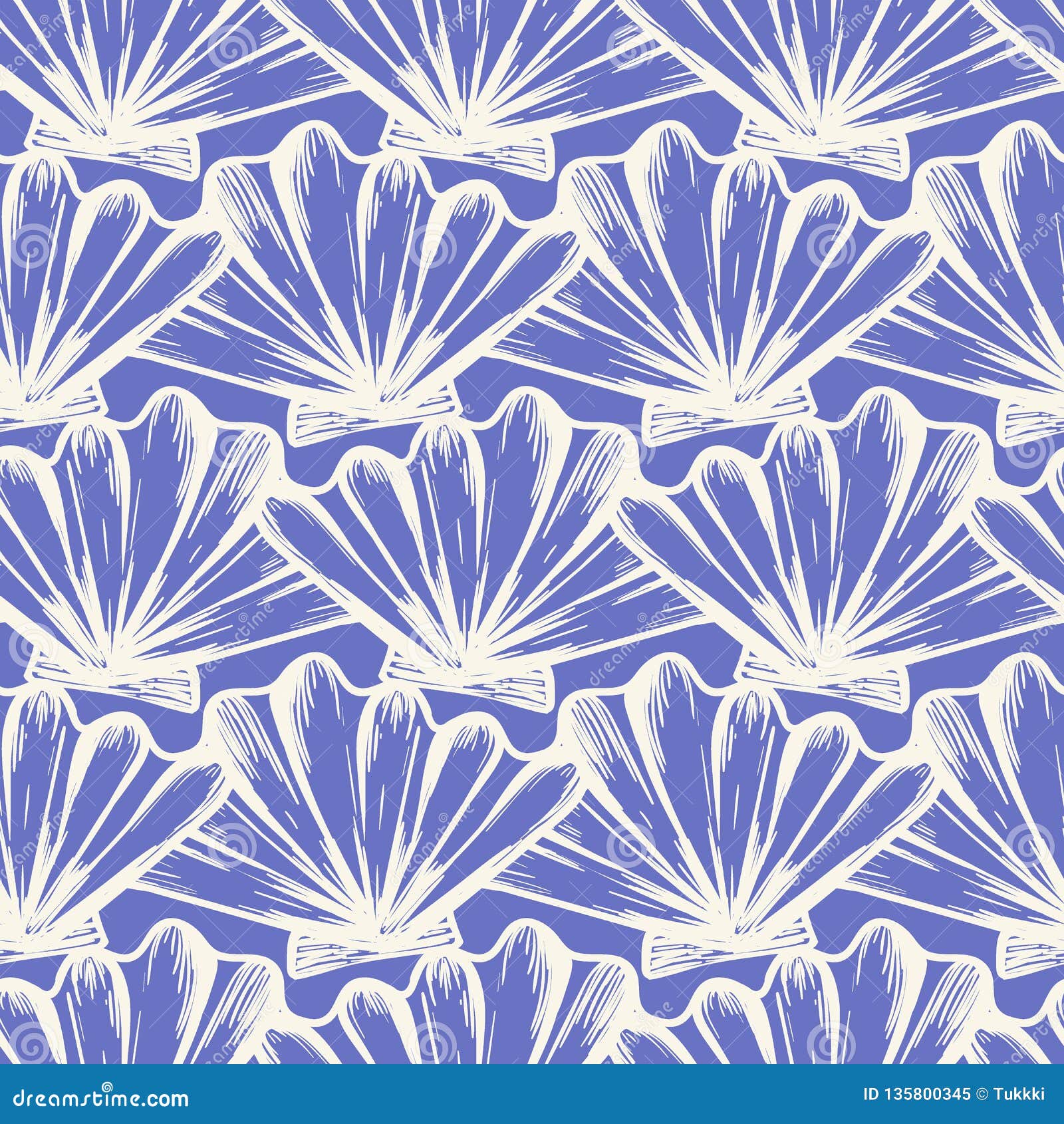 Vector Seamless Nautical Pattern with Hand Drawn Striped Shells Stock ...