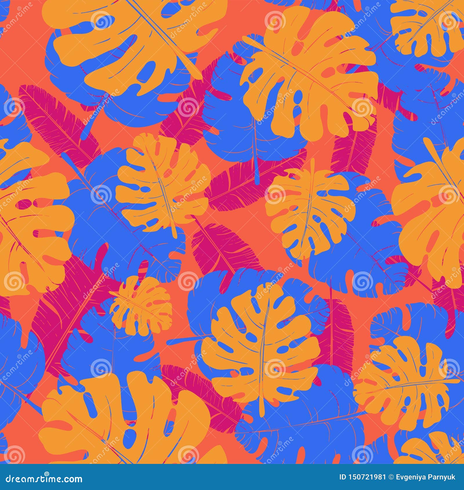 Seamless Neon Palm Pattern Cartoon Vector | CartoonDealer.com #74691615