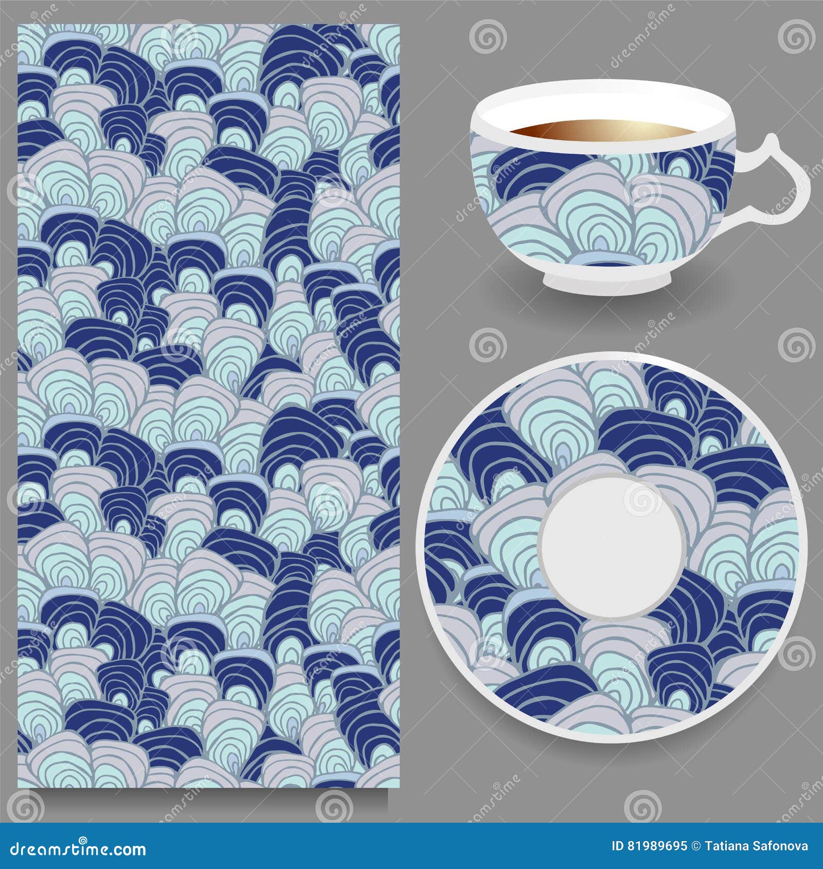 Vector Seamless Orient Pattern with Cup and Plate. Wave Design Stock ...
