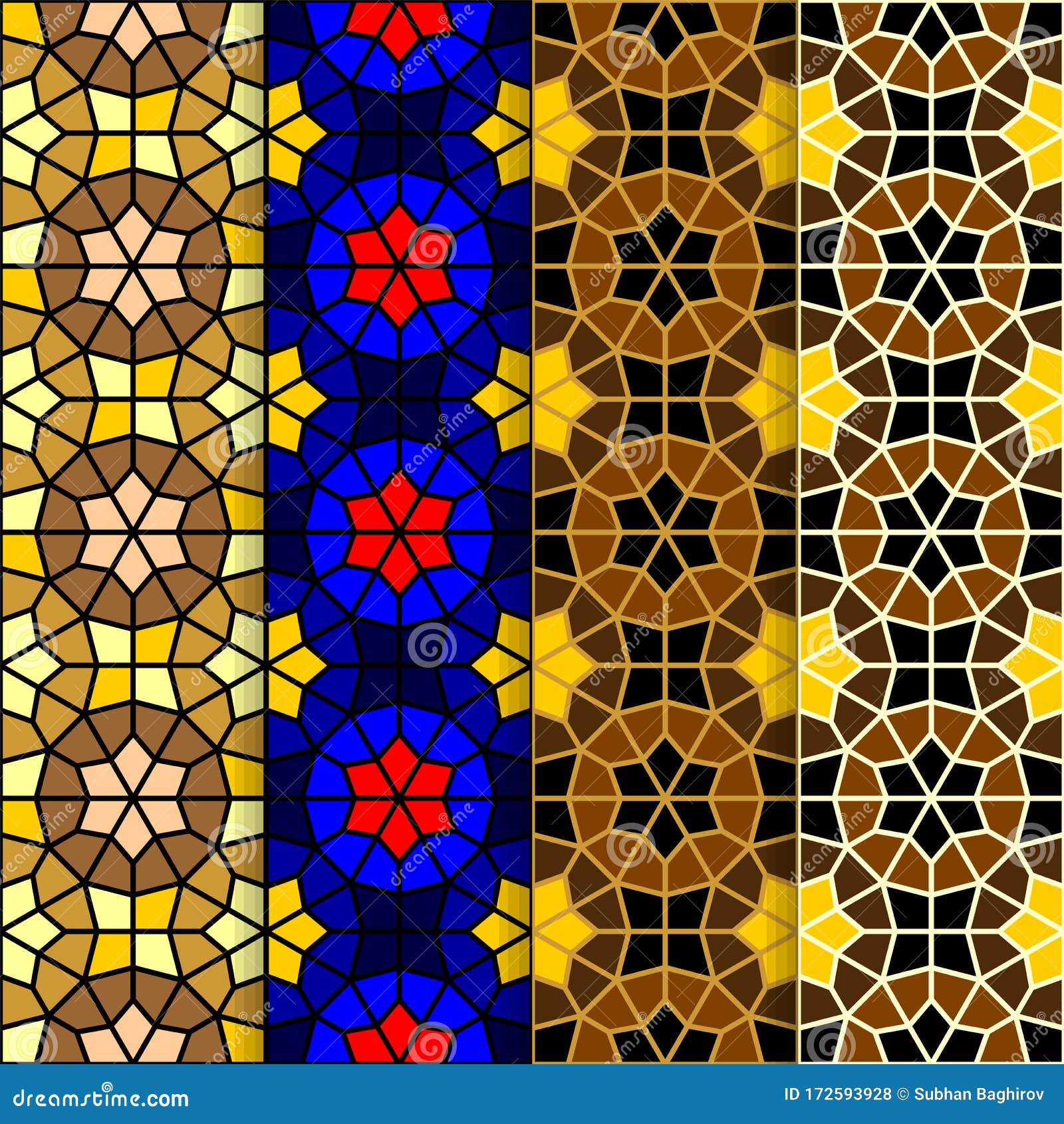 Vector Seamless Ornamental Eastern Pattern Set Illustration Stock ...