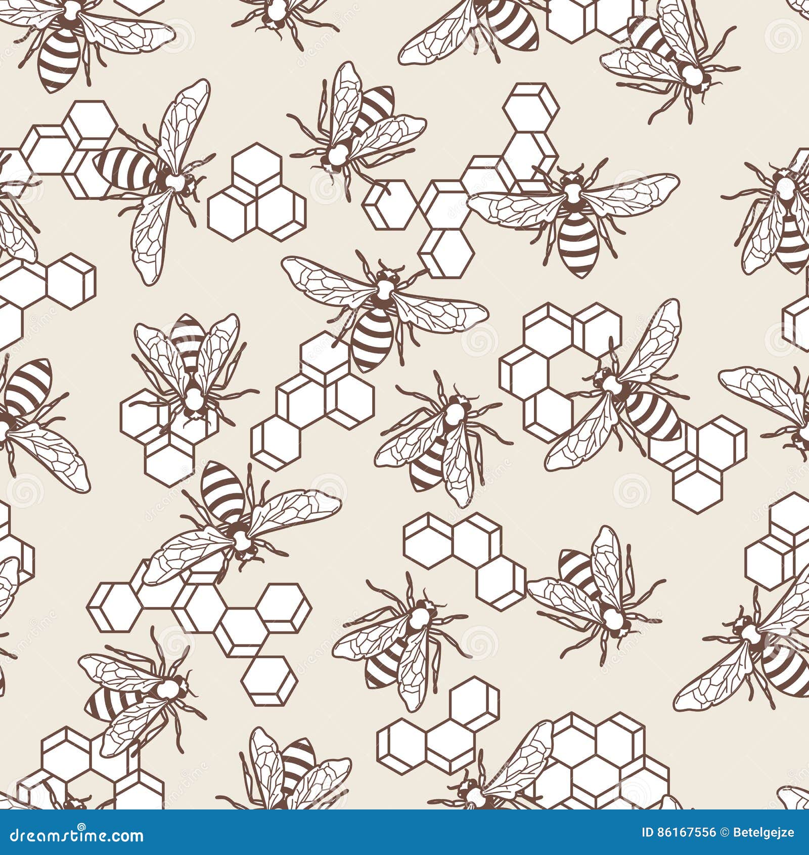 Vector Seamless Pastel Colored Pattern with Linear Bee and Honeycombs ...