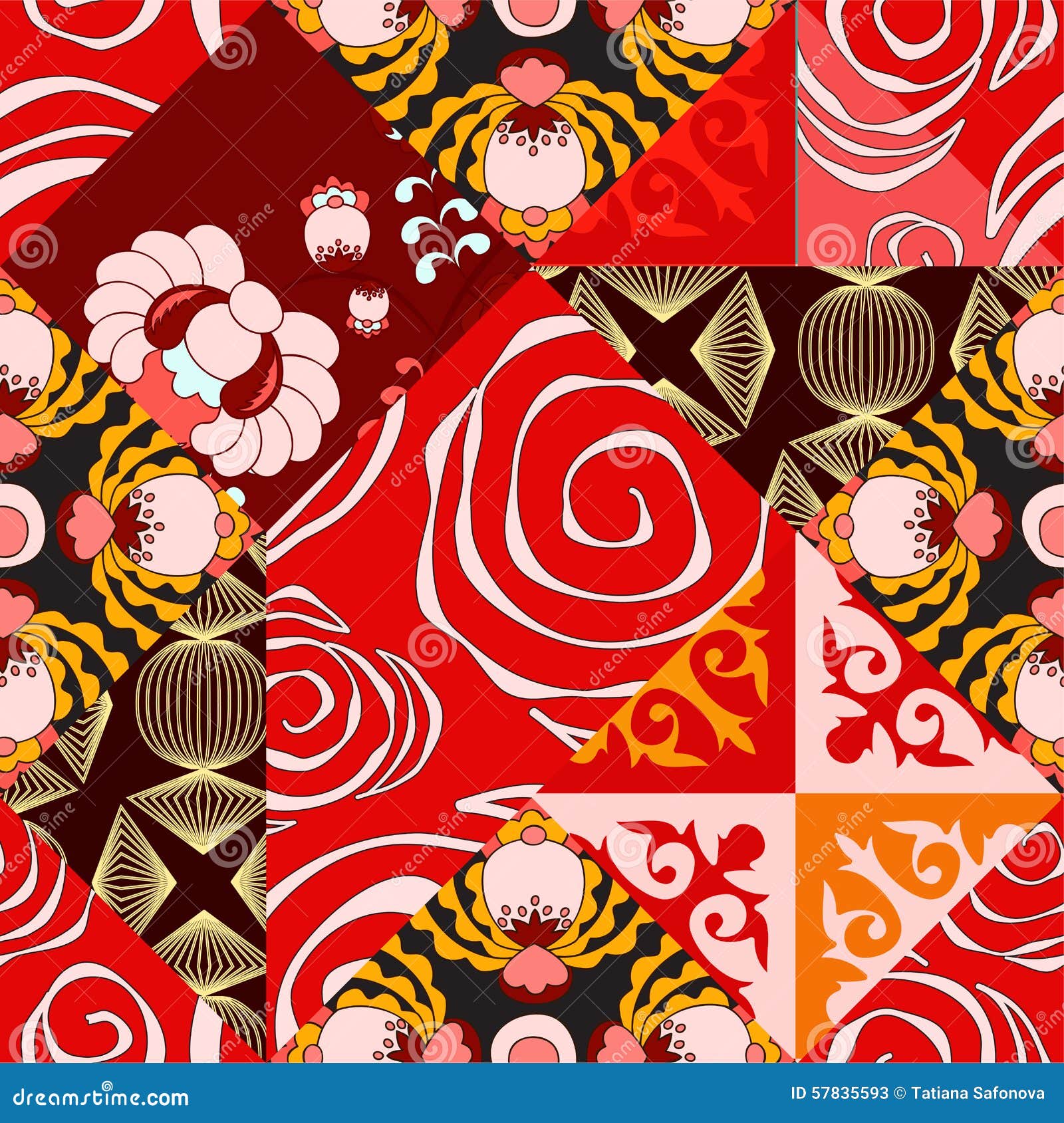 Vector Seamless Patchwork Pattern. Oriental or Russian Design Stock ...