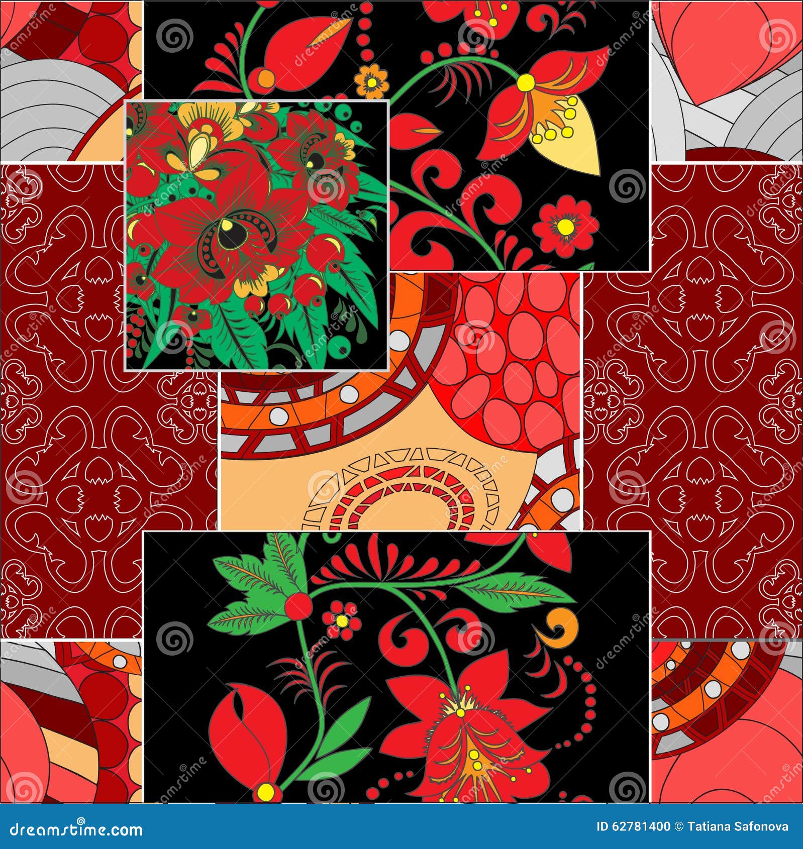 Vector Seamless Patchwork Pattern. Oriental or Russian Design Stock ...