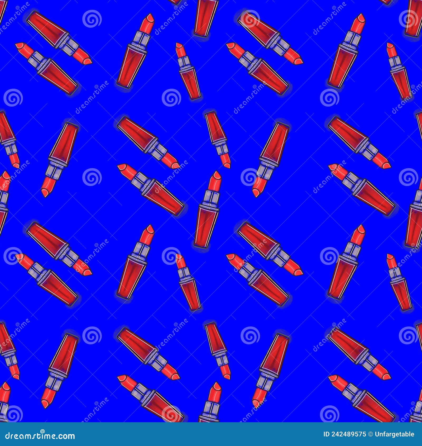 Vector Seamless Patter with Red Lipstick on Blue Background Stock ...
