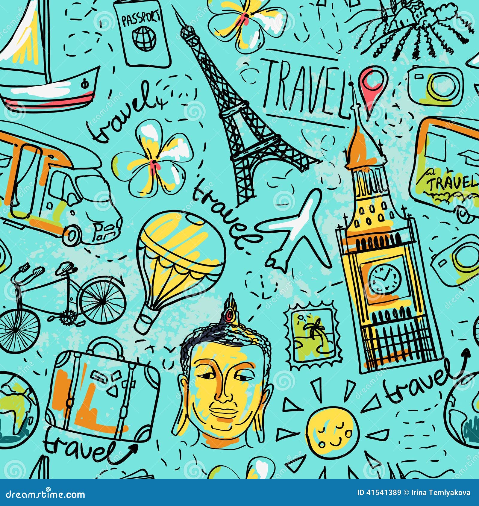 Vector Seamless Pattern Aboun Summer Travel Stock Vector - Illustration ...