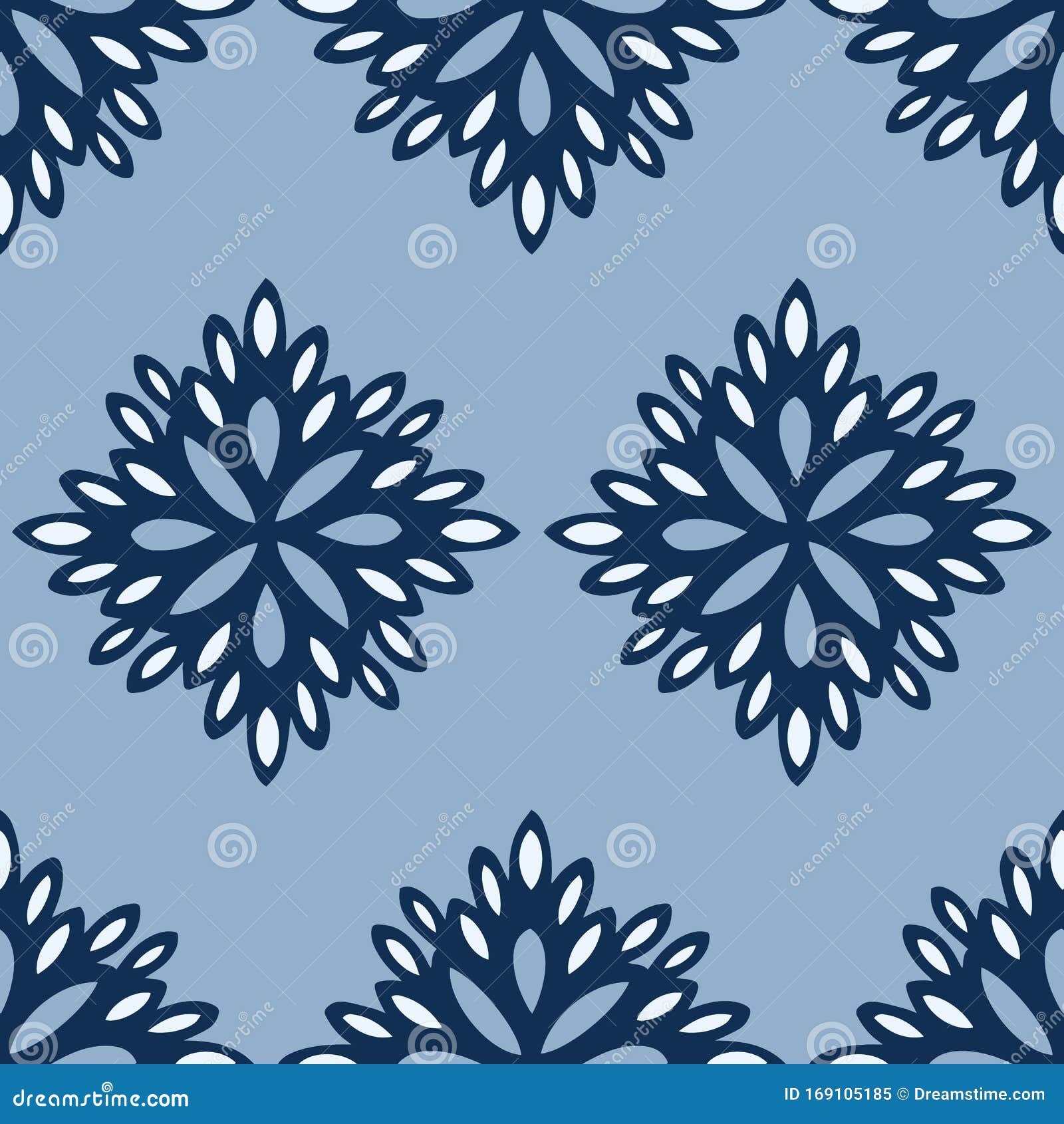Vector Seamless Pattern of Abstract Floral Motifs in Classic Blue Stock ...