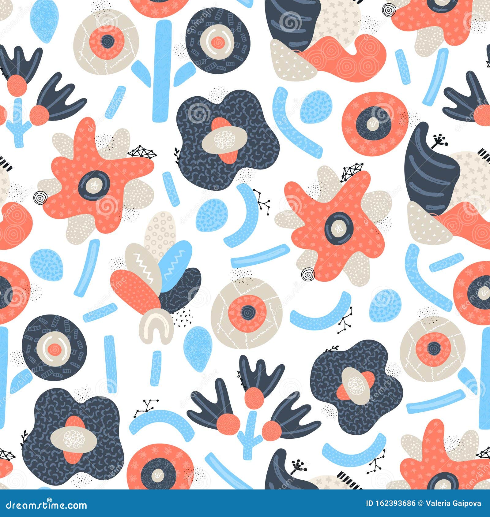 Vector Seamless Pattern. Abstract Hand Drawn Flowers with Different ...