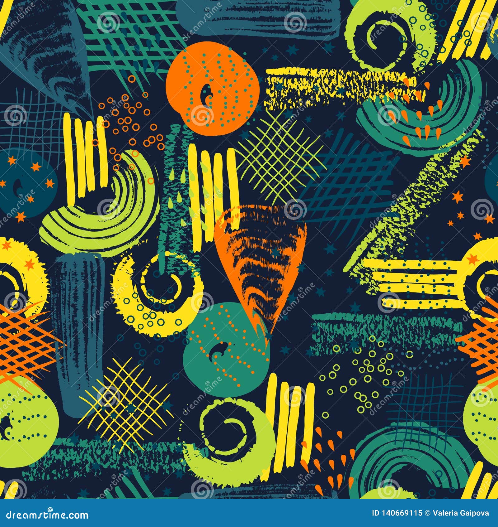 Vector Seamless Pattern with Abstract Shapes and Scribbles. Creative ...
