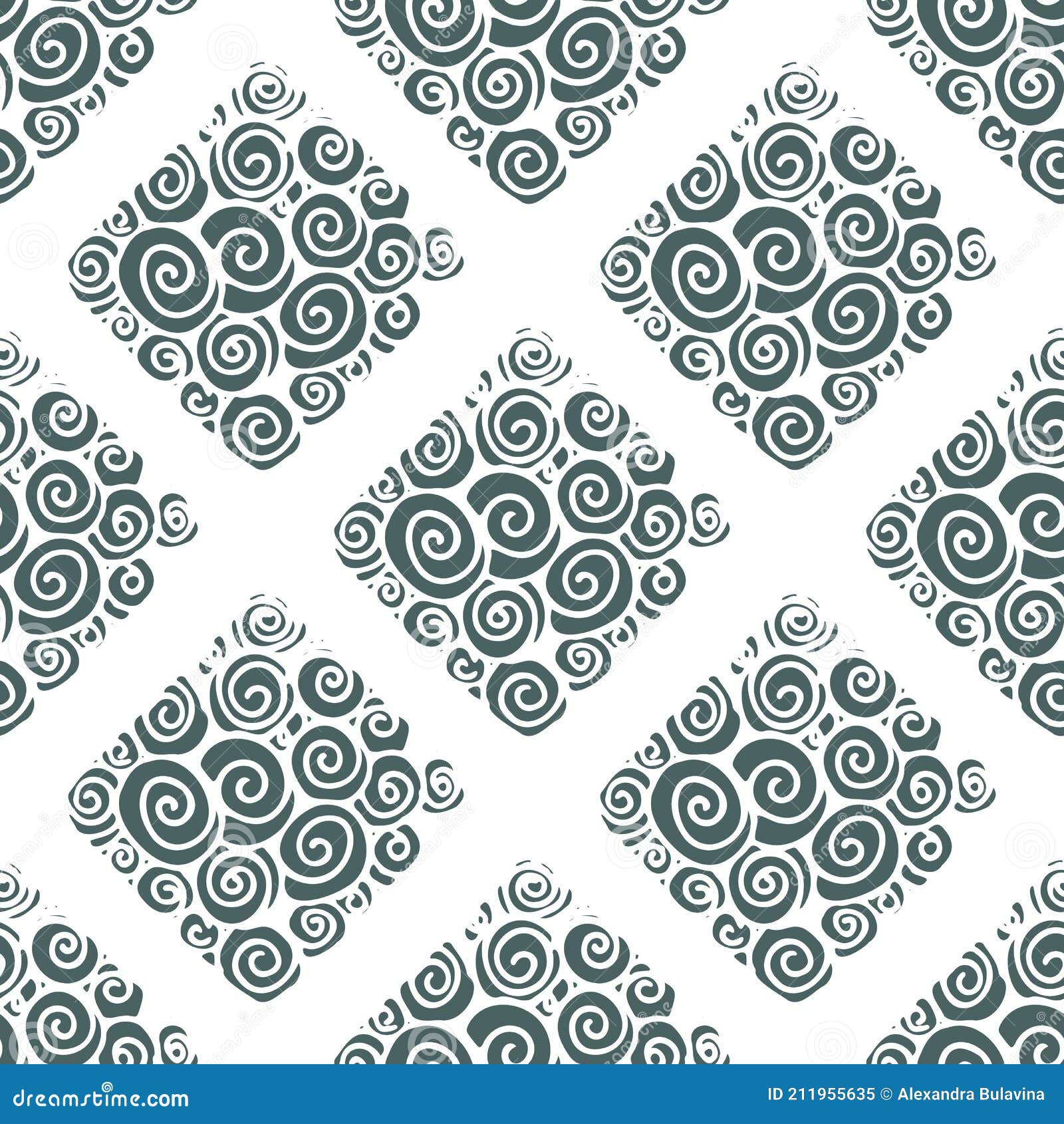 Vector Seamless Pattern with Abstract Square, Swirl on White Bakground ...