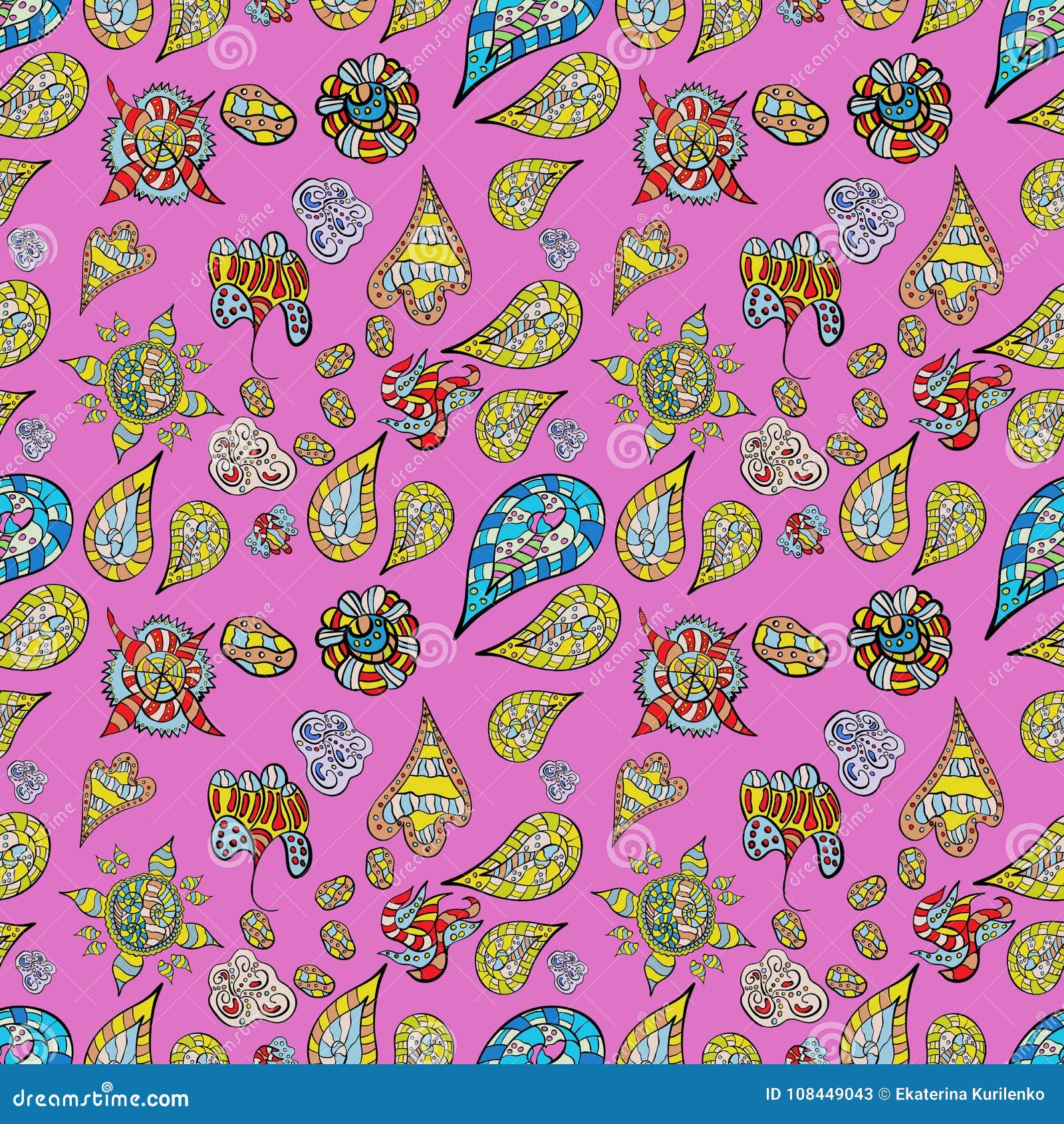 Seamless Pattern Abstract Style Doodling Purple Background Stock Vector ...