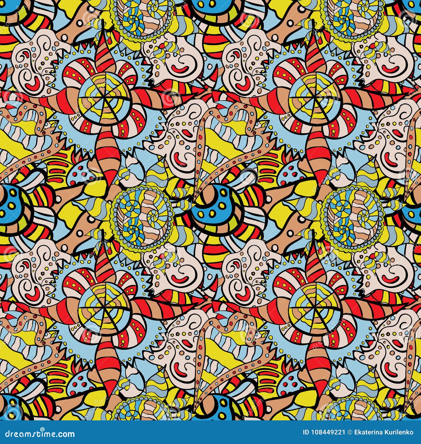 Seamless Pattern Abstract Style Doodling Solid Fill Stock Vector ...