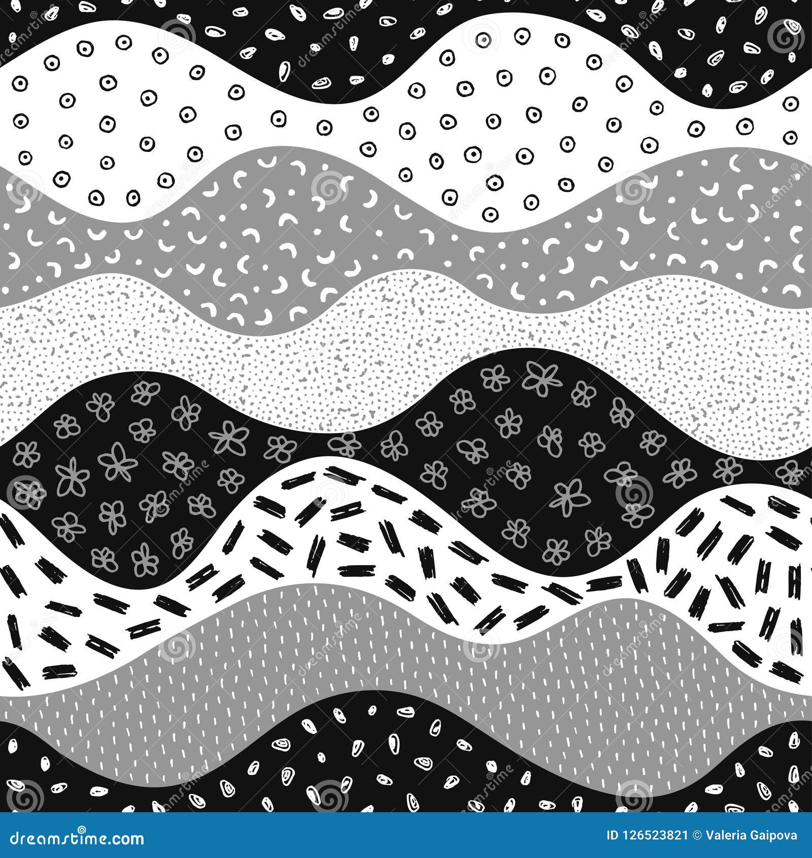 Vector Seamless Pattern with Abstract Textured Waves. Curve Shapes with ...