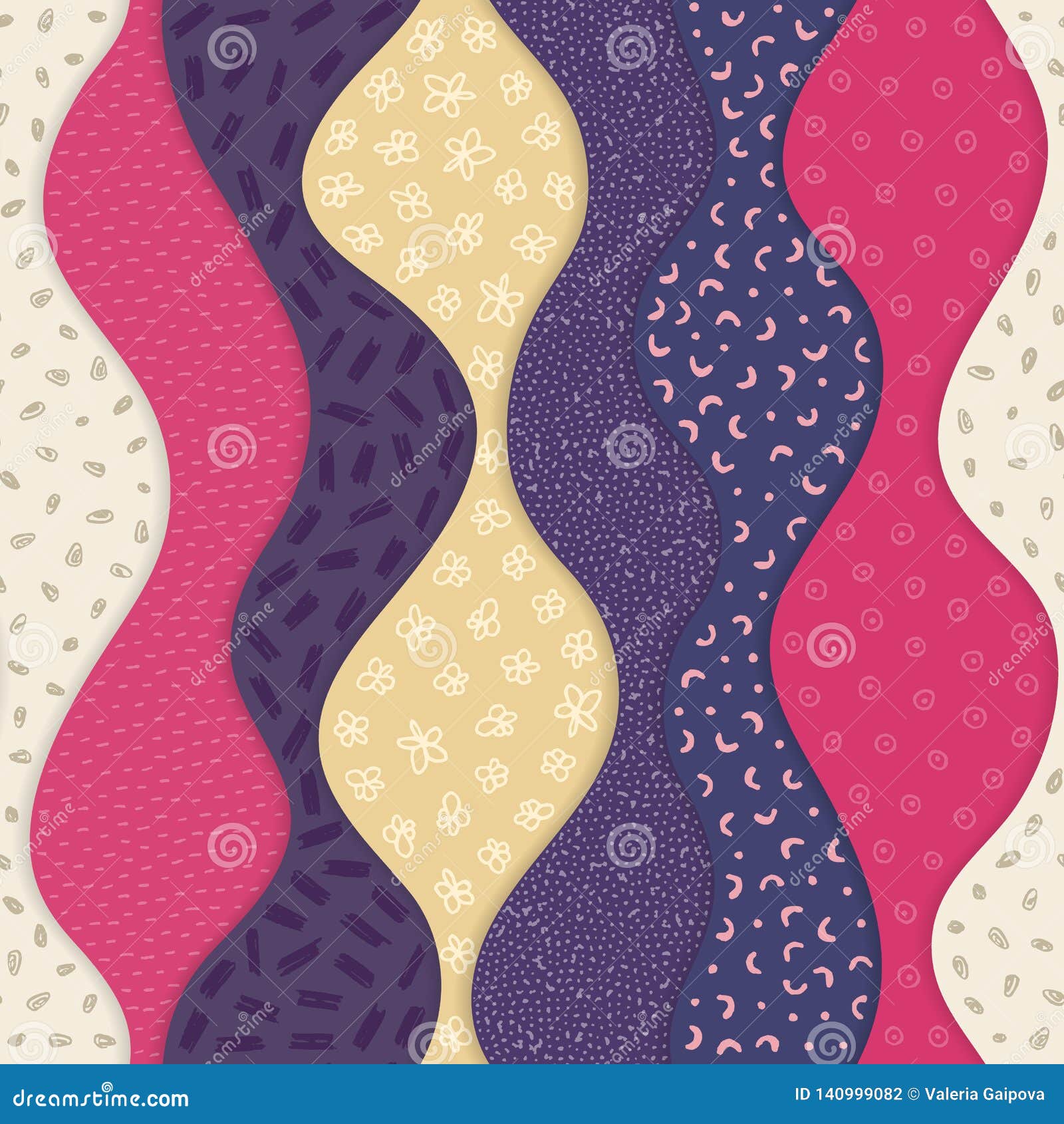 Vector Seamless Pattern with Abstract Textured Waves. Curve Shapes with ...