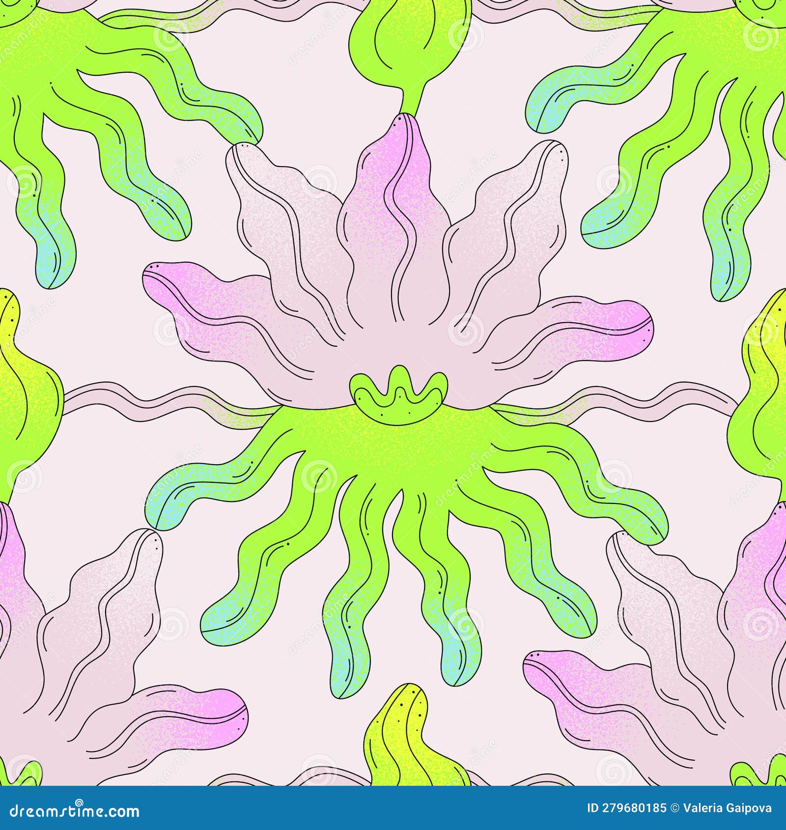 Vector Seamless Pattern with Abstract Wavy Flowers on Light Background ...