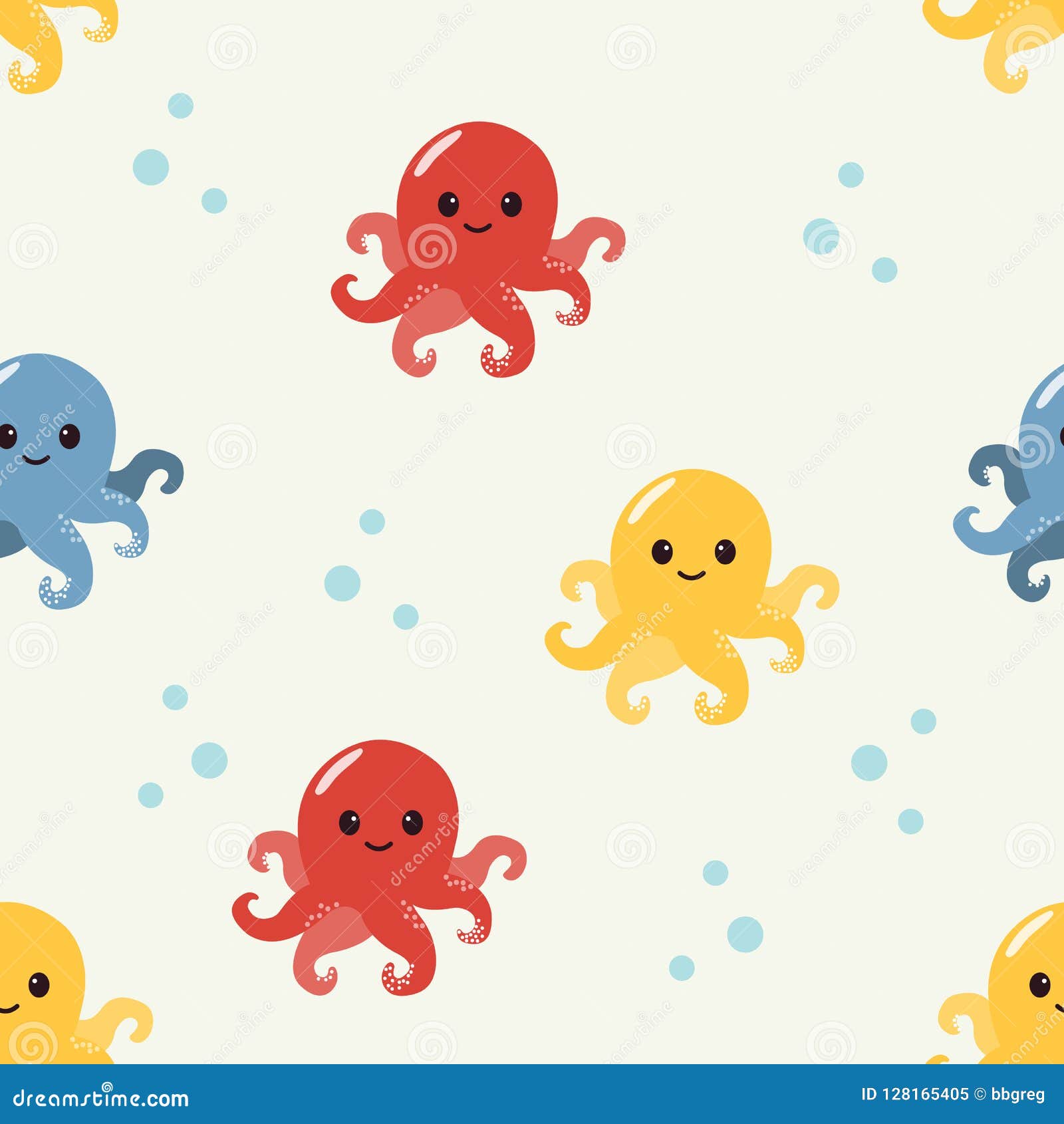 Vector Seamless Pattern with Adorable Cute Octopus Characters of ...