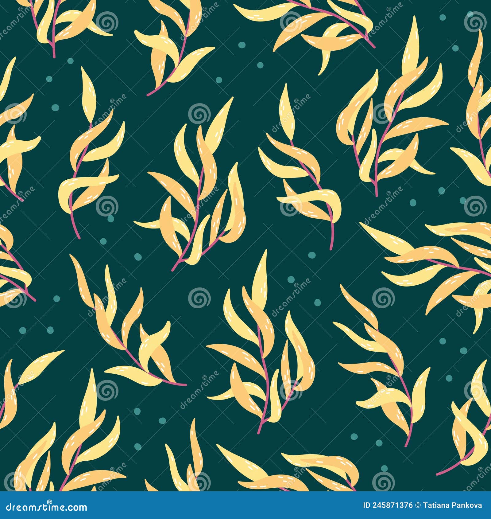 Vector Seamless Pattern with Algae in Cartoon Style Stock Vector ...