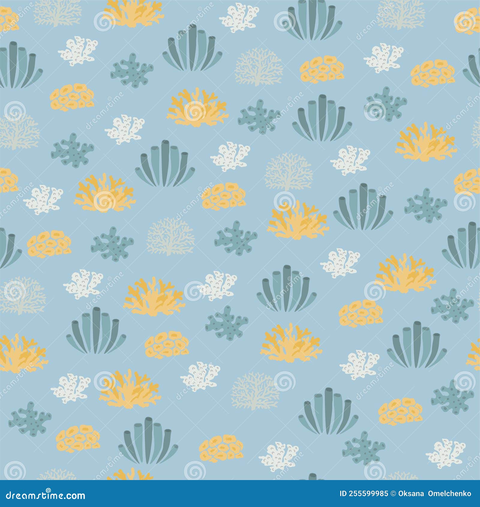 Vector Seamless Pattern with Algae, Corals.Underwater Cartoon Creatures ...