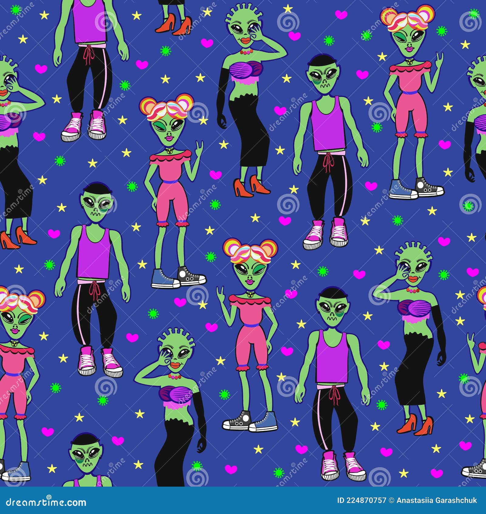 Vector Seamless Pattern with Aliens. Stock Vector - Illustration of ...