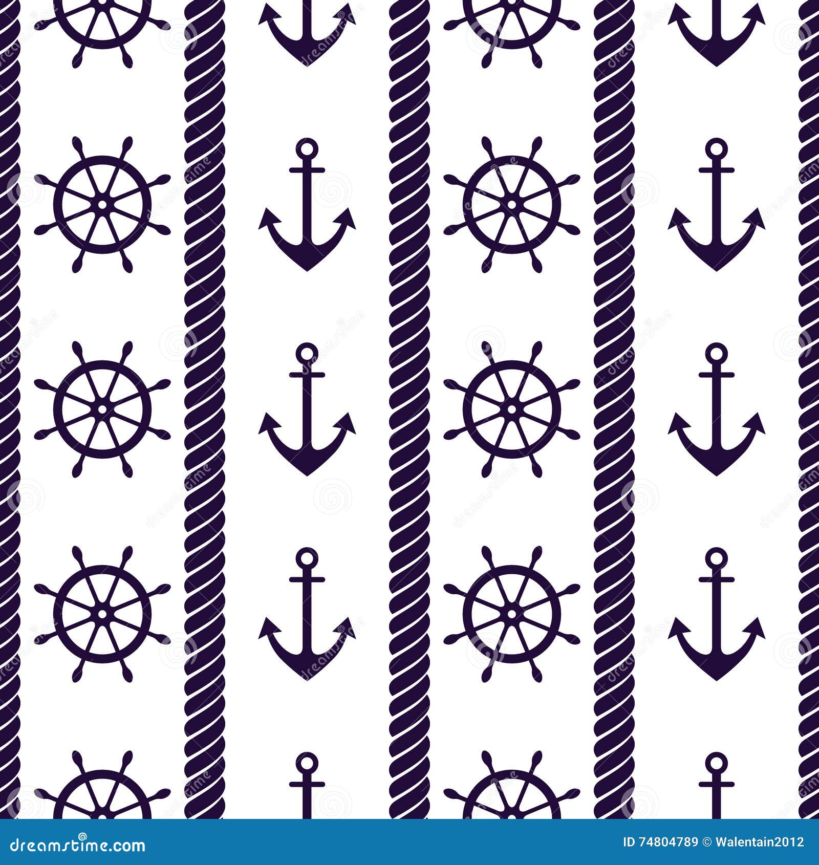 Vector Seamless Pattern with Anchor, Steering Wheel and Rope. Stock ...