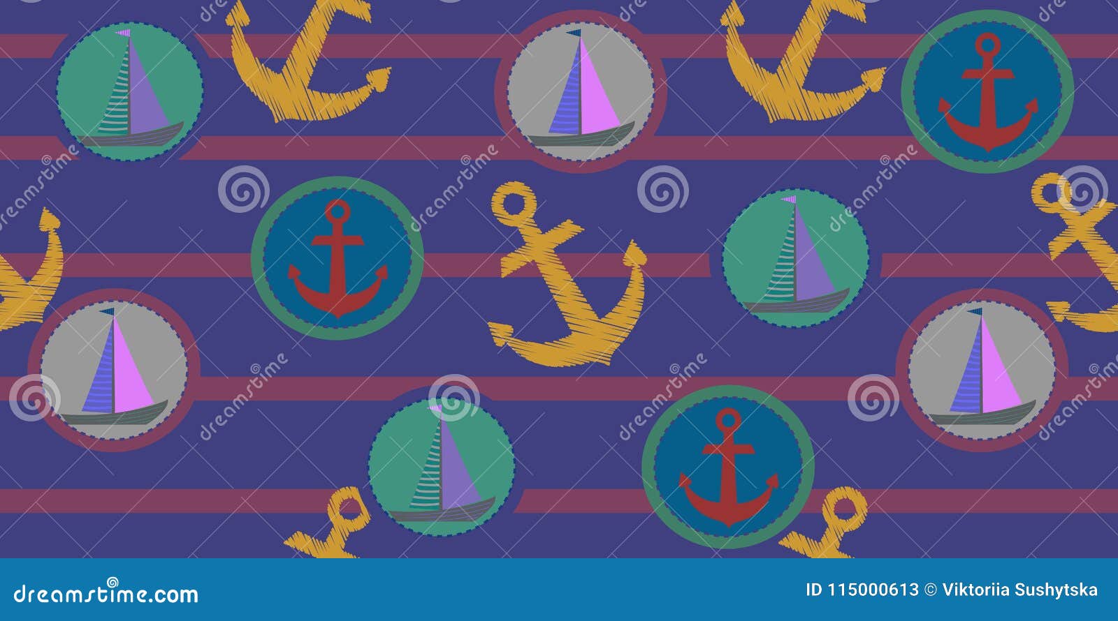 Vector Seamless Pattern with Anchors and Ships. Design for Kids T-shirt ...