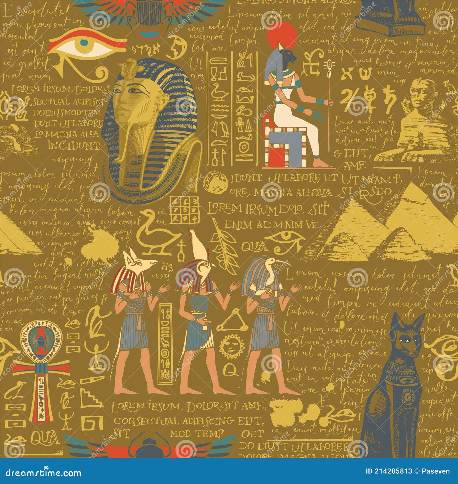 Vector Seamless Pattern on the Ancient Egypt Theme Stock Vector ...