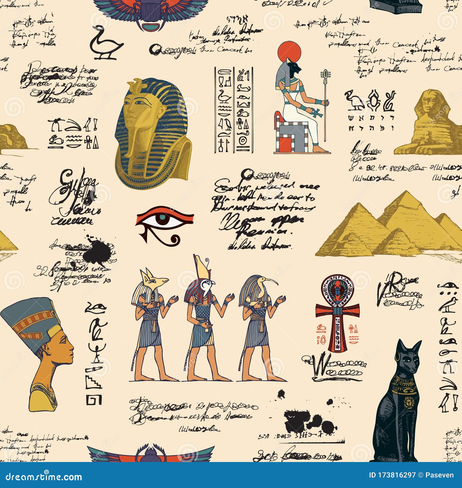 Vector Seamless Pattern on the Ancient Egypt Theme Stock Vector ...