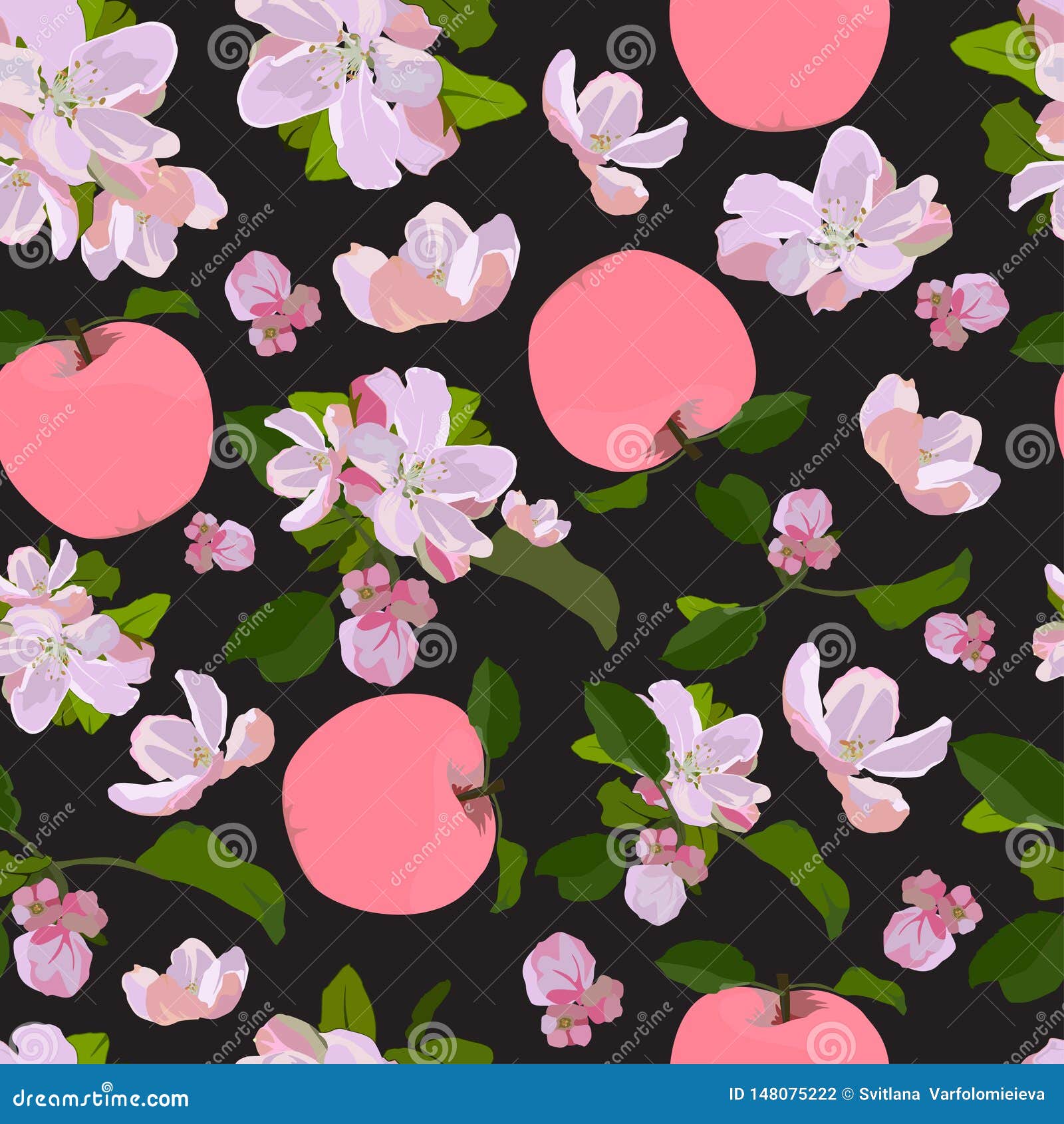 Vector Seamless Pattern with Apple Tree Blossom Stock Vector ...